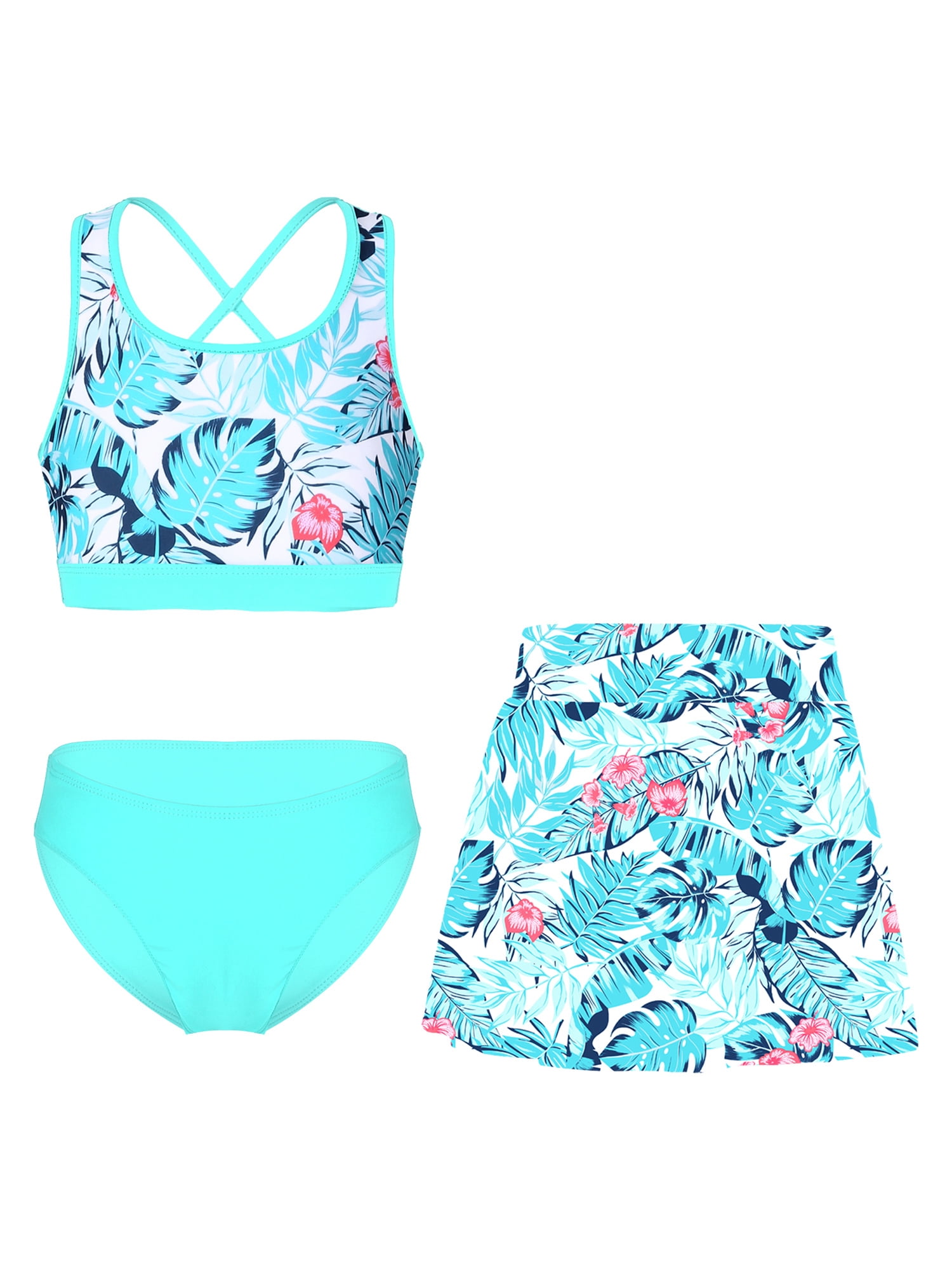 TiaoBug Kids Girls 3 Piece Swimsuit Criss Cross Bikini Set Hawaii ...