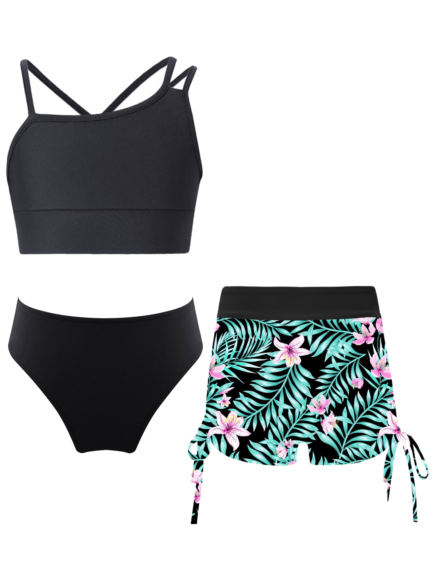 TiaoBug Kids Girls 3 Piece Tankini Swimsuits Outfits Sleeveless Cami ...