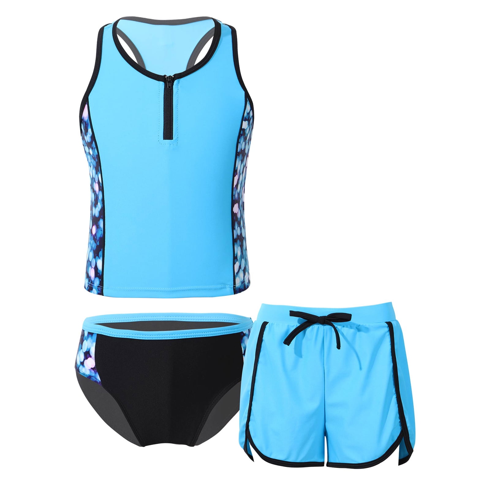 TiaoBug Kids Girls 3Pcs Swimwear Outfit Sleeveless Tank Top Swimshorts ...