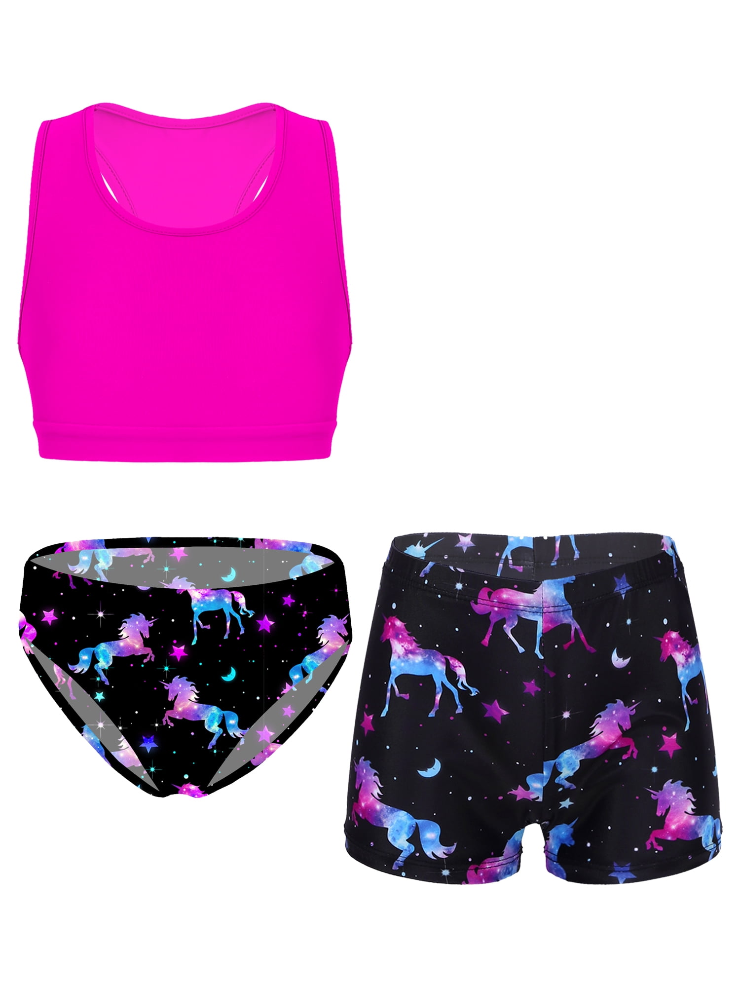 TiaoBug Kids Girls 3Pcs Swimwear Outfits Racer Sleeceless Crop Top with ...