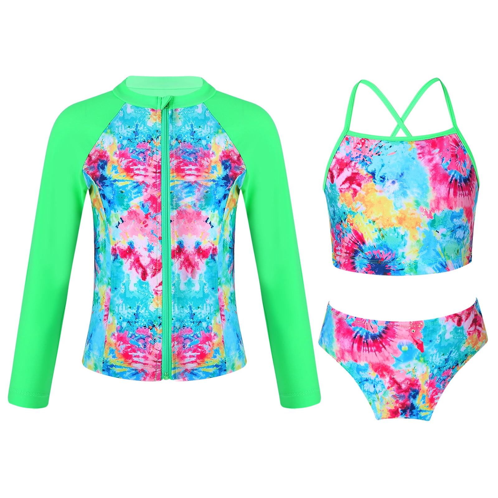 TiaoBug Kids Girls 3Pcs Tankini Swimsuit Set Printed Beach Swimwear ...