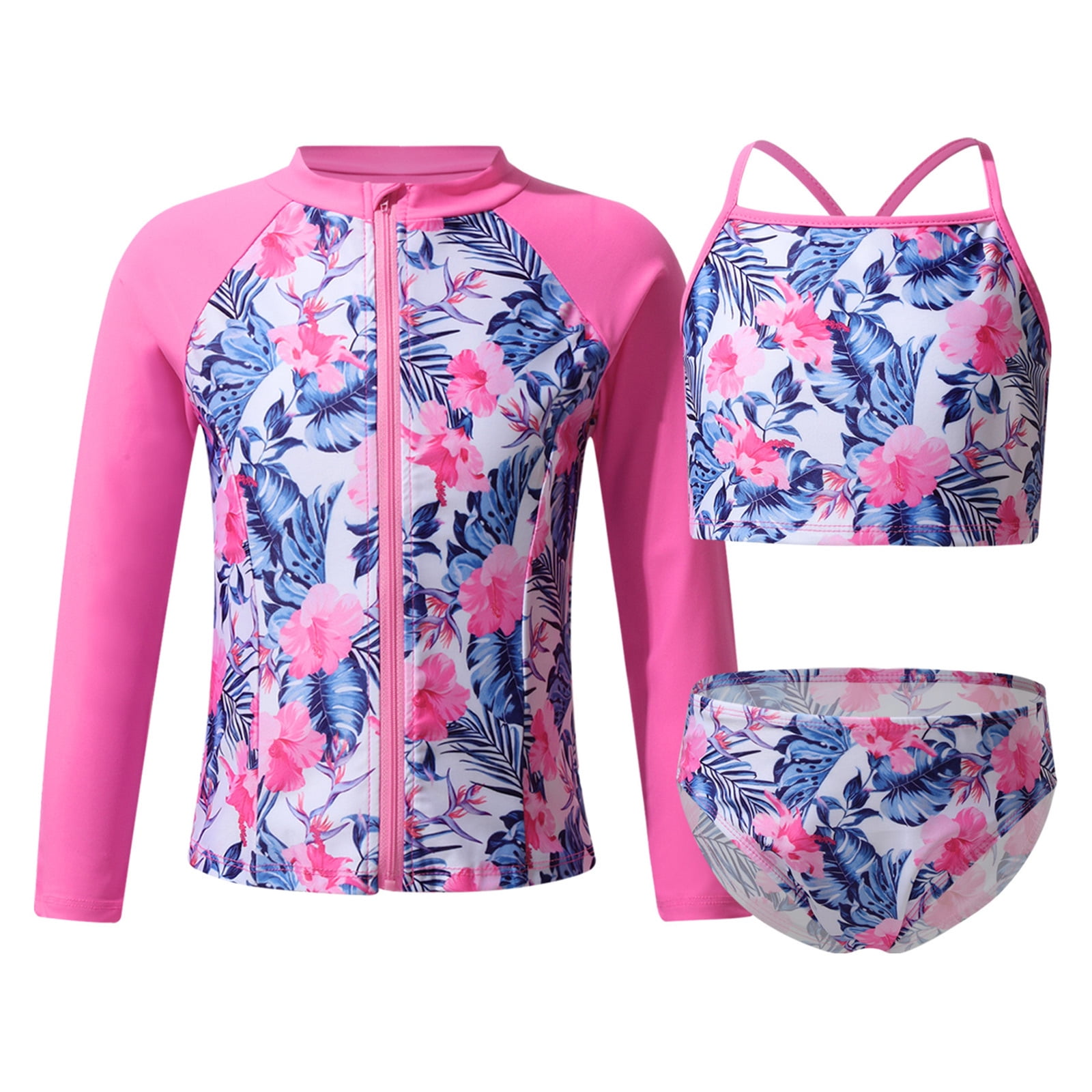 TiaoBug Kids Girls 3Pcs Tankini Swimsuit Set Printed Beach Swimwear ...