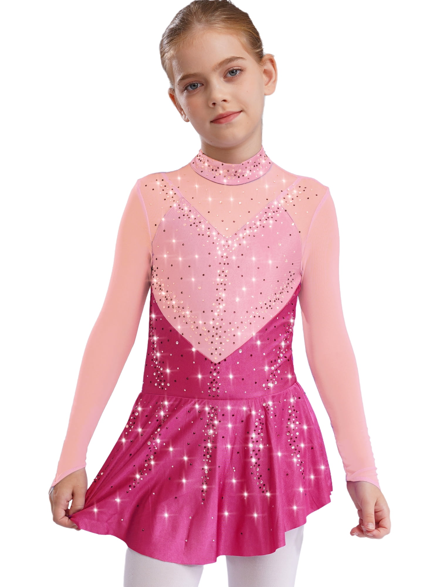 TiaoBug Kids Girls Ballet Dance Leotard Dress Figure Ice Skating Long ...