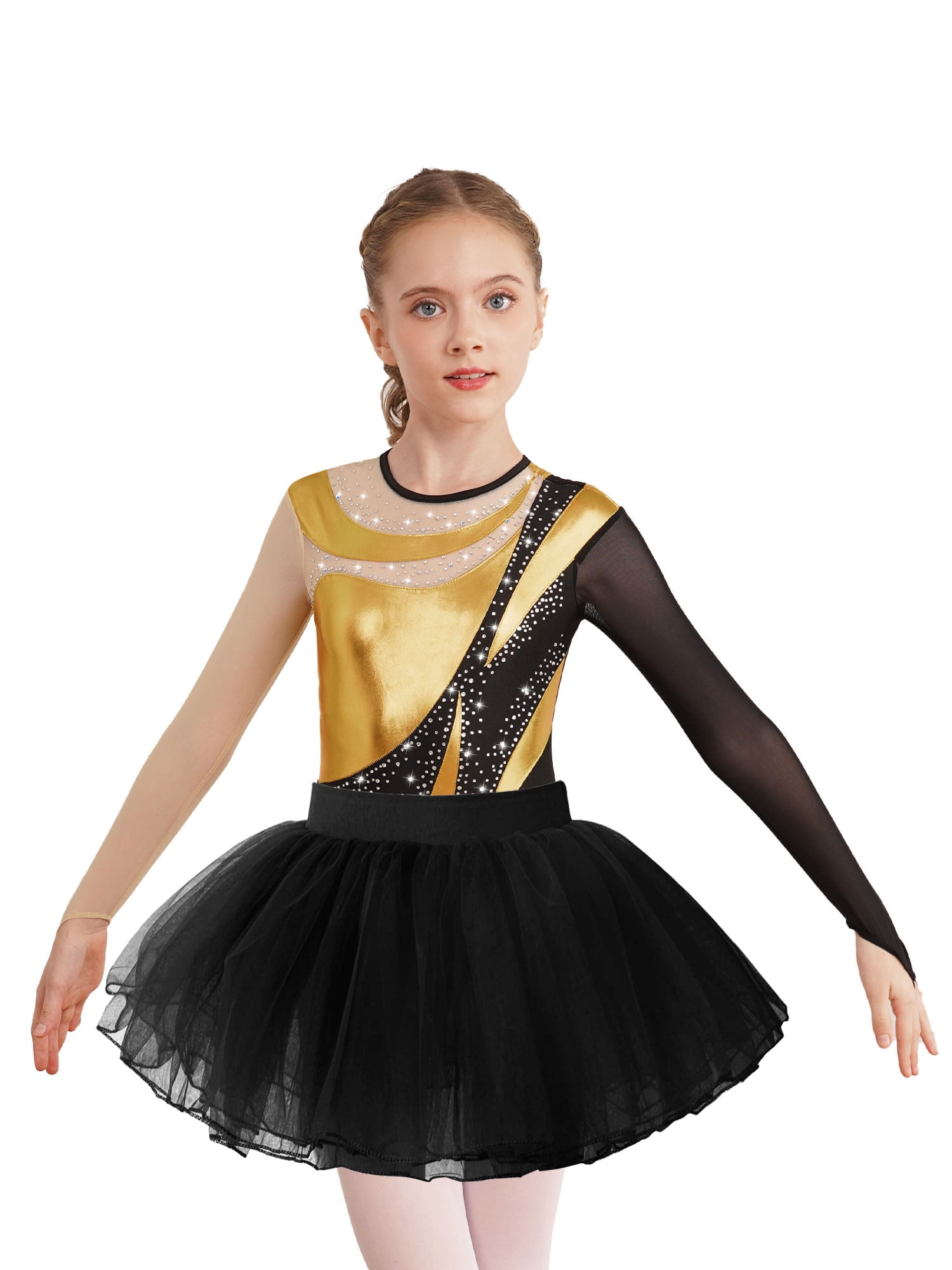 TiaoBug Kids Girls Ballet Dance Outfits Sparkle Long Sleeve Leotards ...