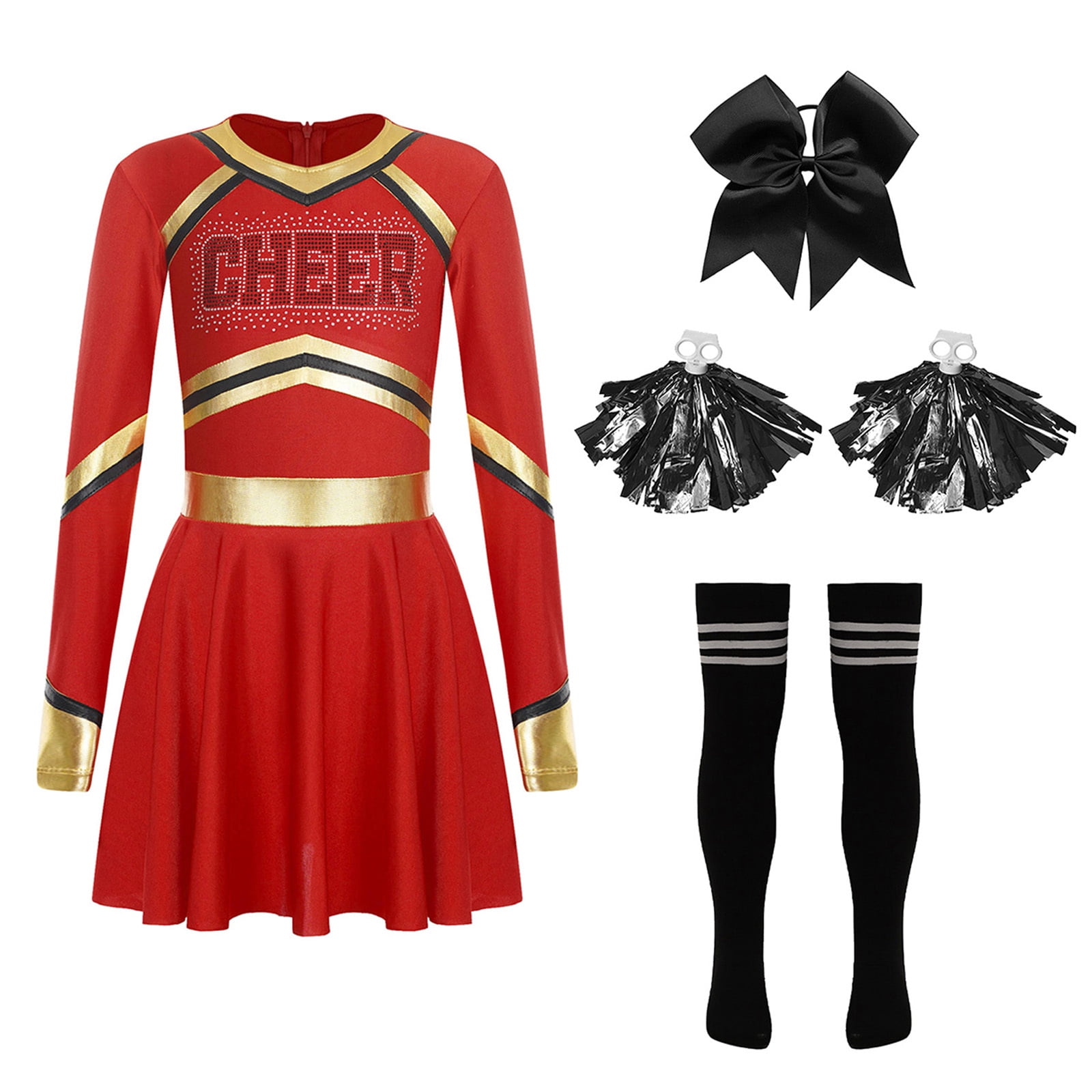 TiaoBug Kids Girls Cheer Leader Cheerleading Outfit Long Sleeve Dress ...