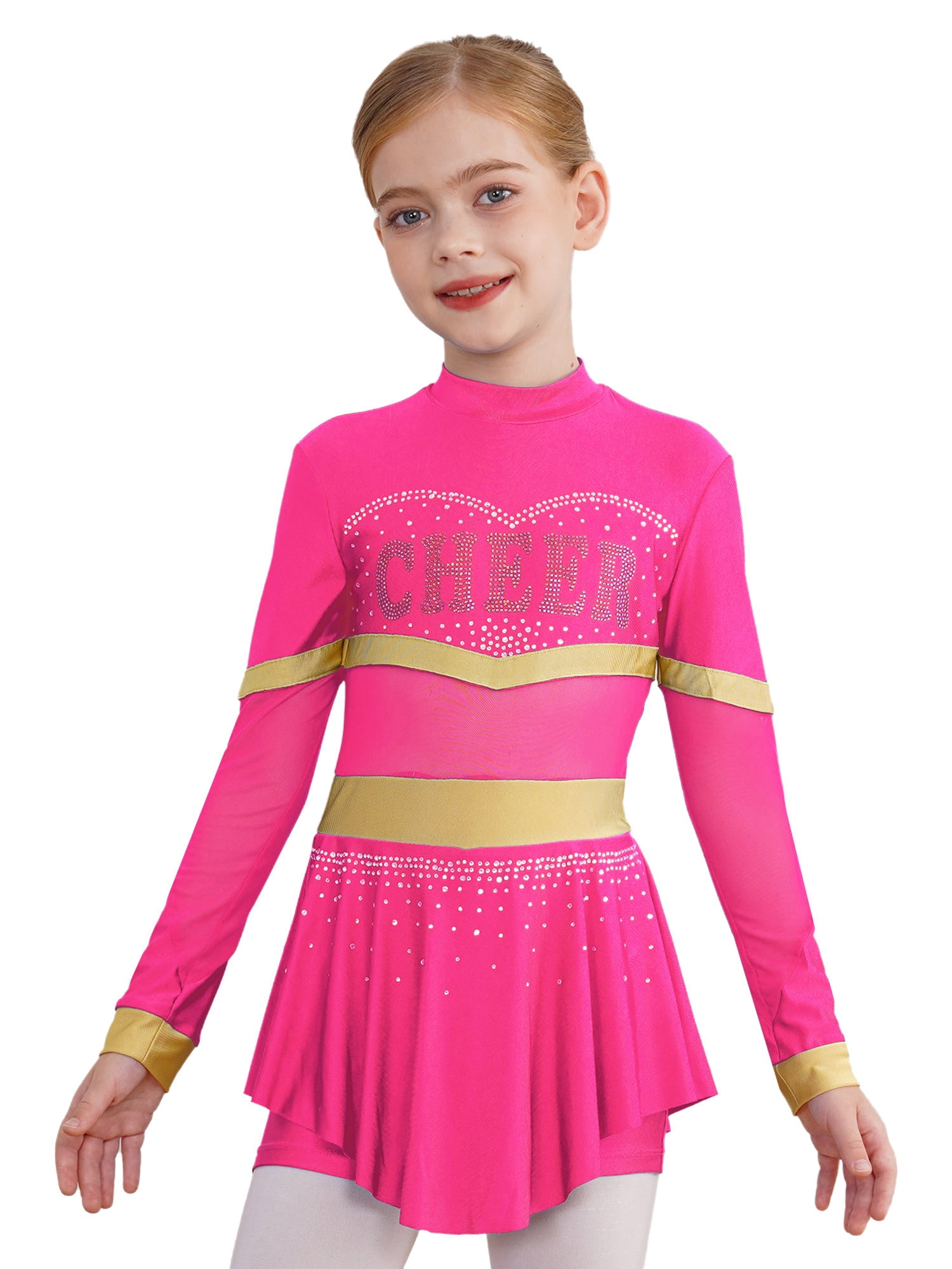 TiaoBug Kids Girls Cheer Leader Uniform Long Sleeve Cheerleading Dress ...
