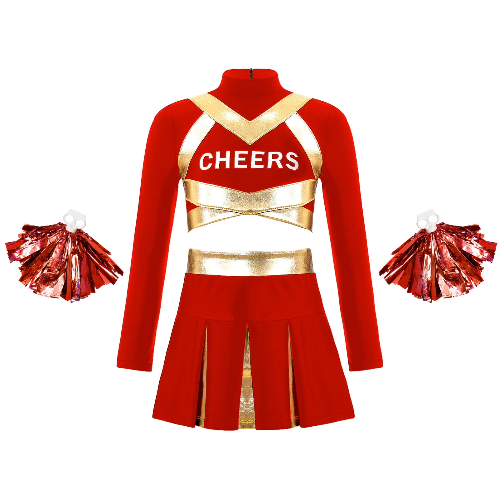 TiaoBug Kids Girls Cheer Leader Uniform Long Sleeve Crop Top Mini Skirt ...