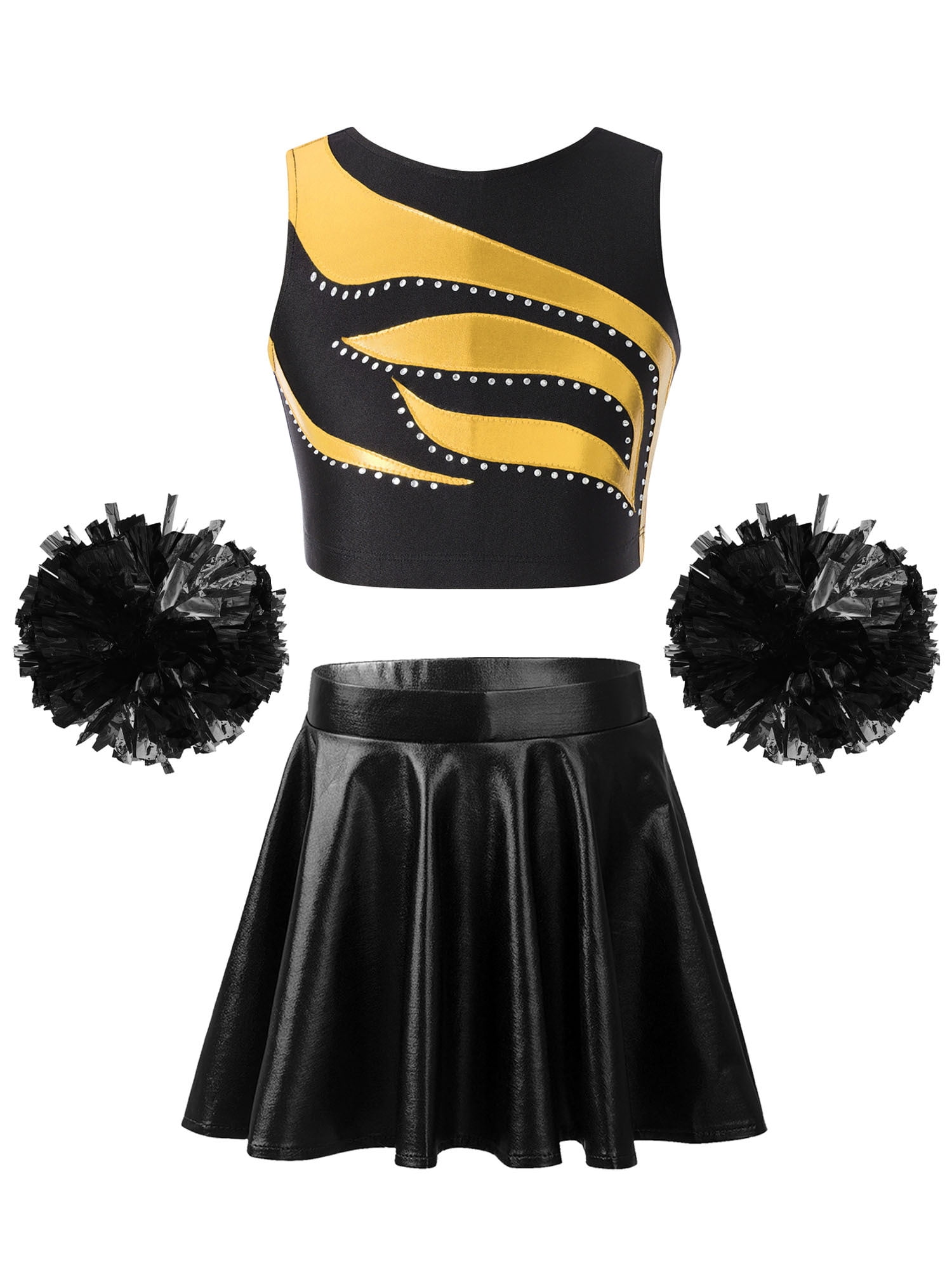TiaoBug Kids Girls Cheer Leader Uniform Rhinestone Sleeveless ...