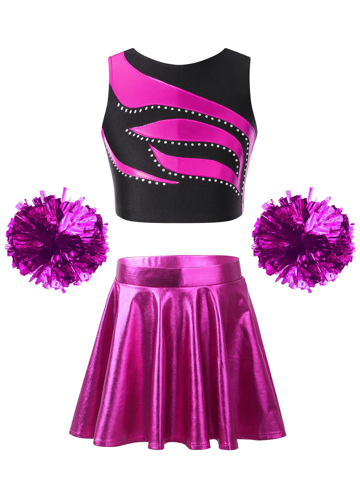 TiaoBug Kids Girls Cheer Leader Uniform Rhinestone Sleeveless ...