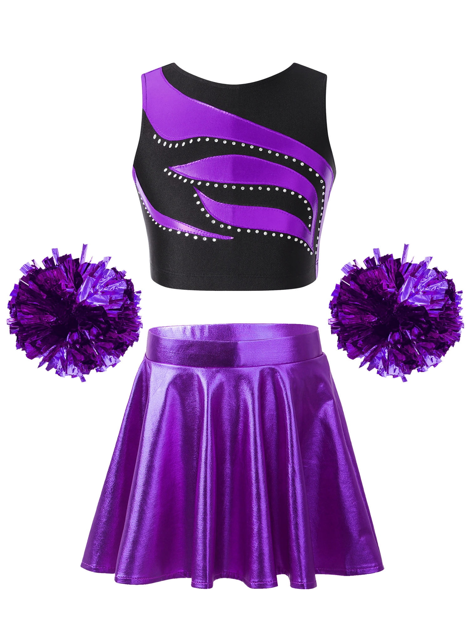 TiaoBug Kids Girls Cheer Leader Uniform Rhinestone Sleeveless ...