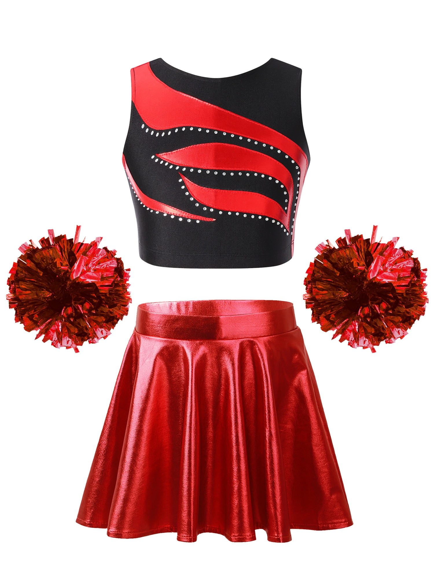 TiaoBug Kids Girls Cheer Leader Uniform Rhinestone Sleeveless ...