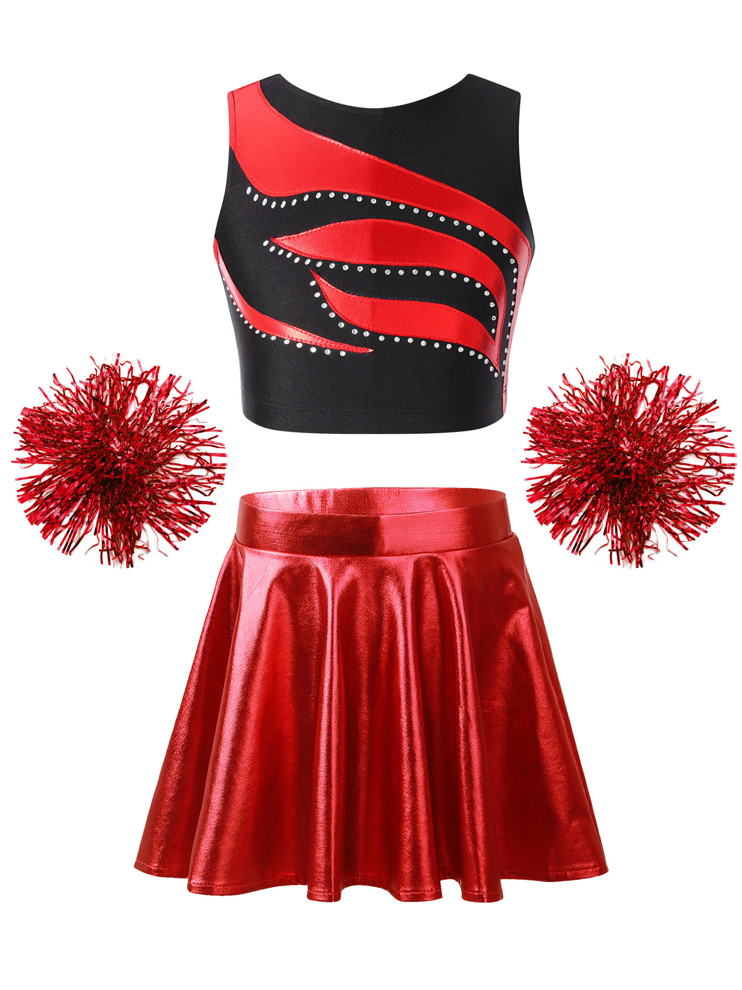 TiaoBug Kids Girls Cheer Leader Uniform Rhinestone Sleeveless ...