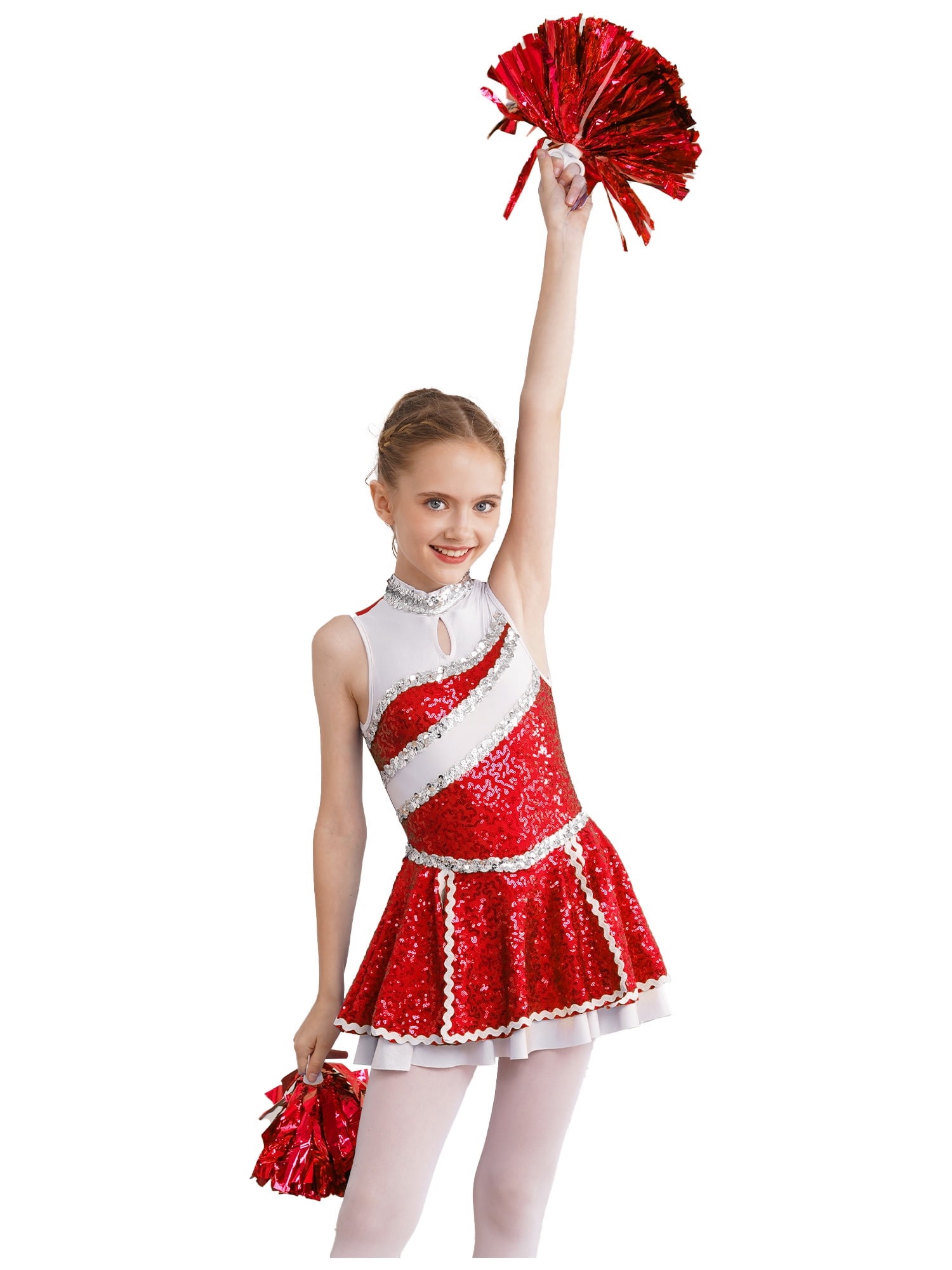 TiaoBug Kids Girls Cheerleading Uniform Sleeveless Sequin Dress with ...