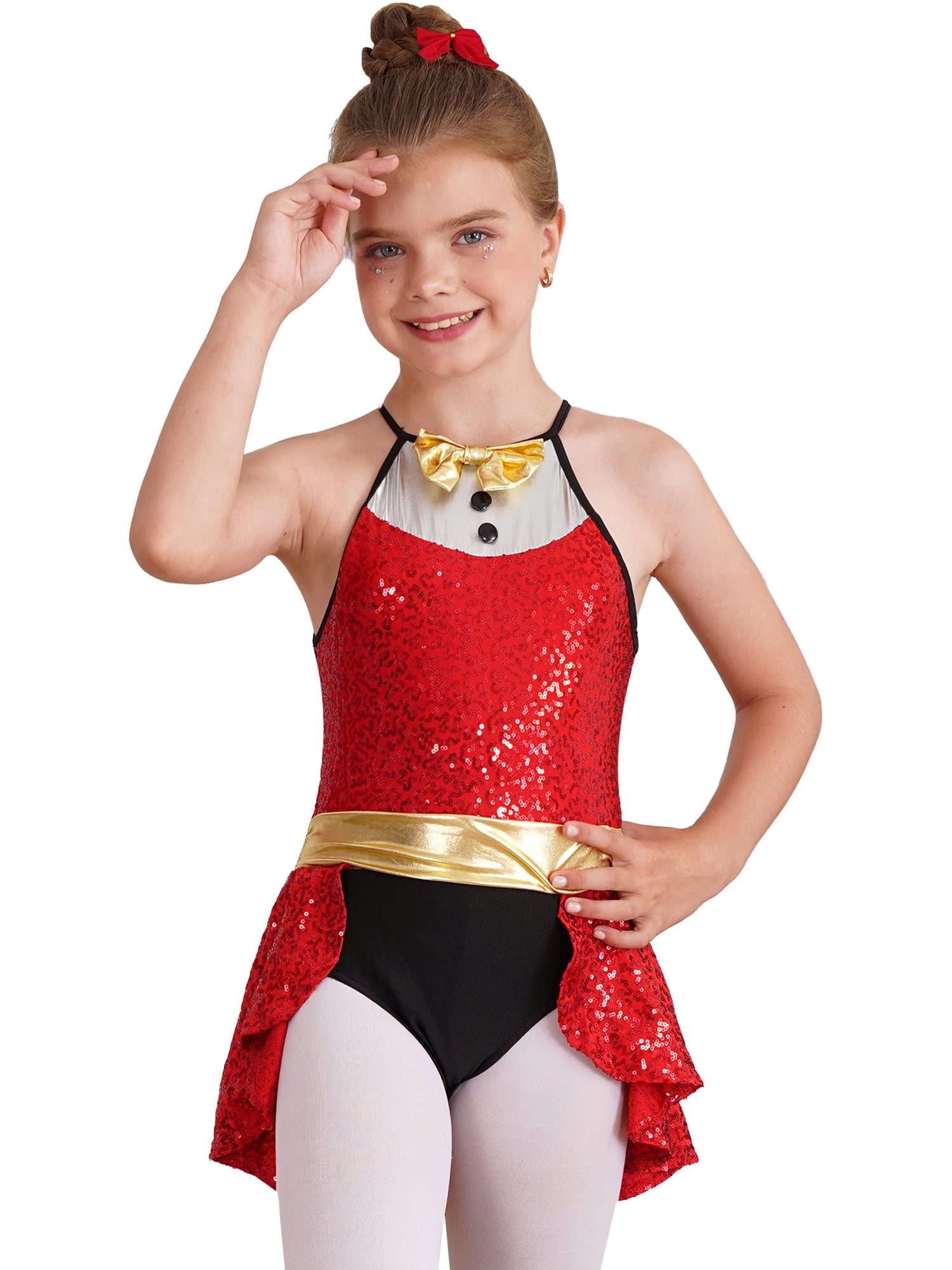 TiaoBug Kids Girls Christmas Costume Sequin Sleeveless Jumpsuit Figure ...