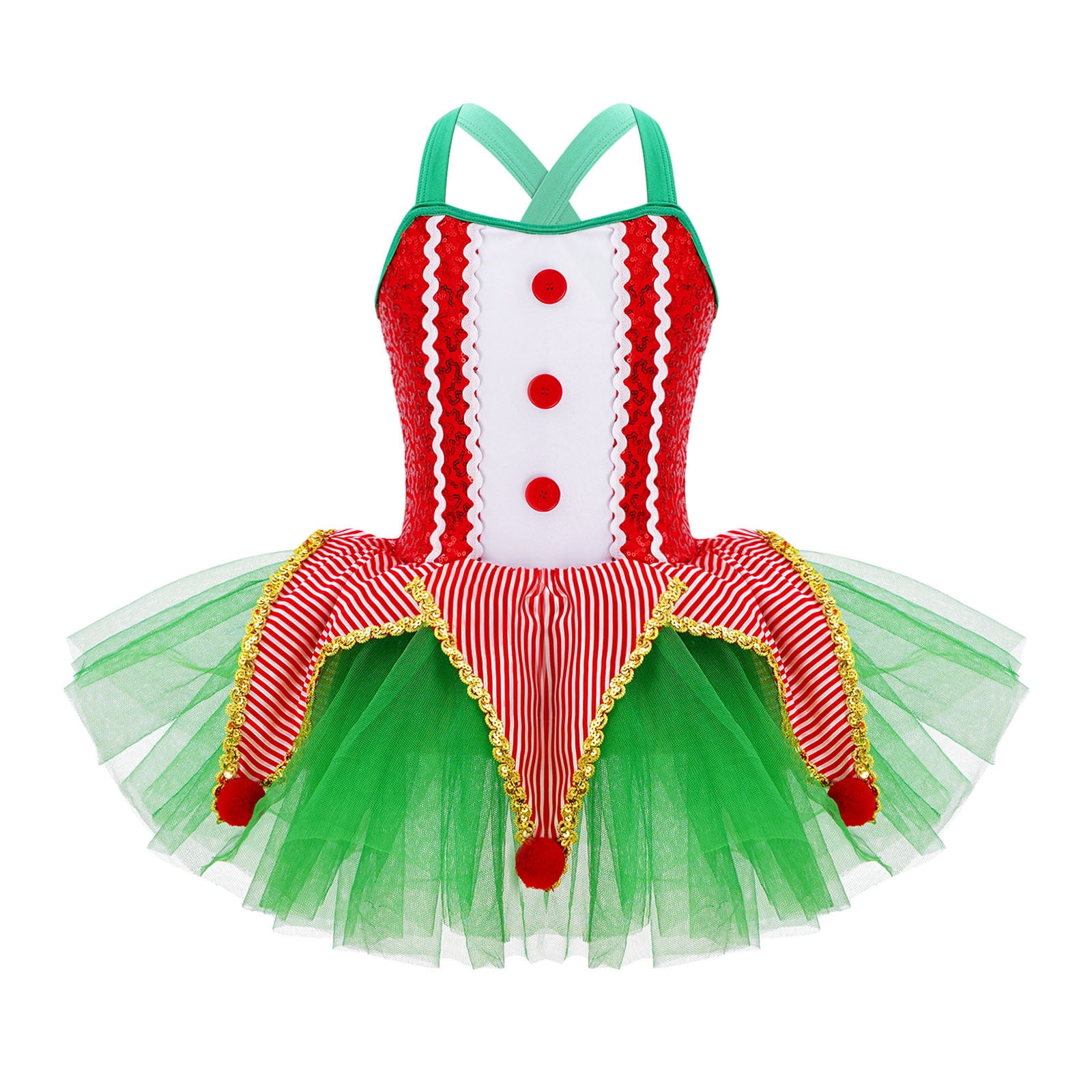 TiaoBug Kids Girls Christmas Elf Costume Santa Cosplay Outfits Sequin ...