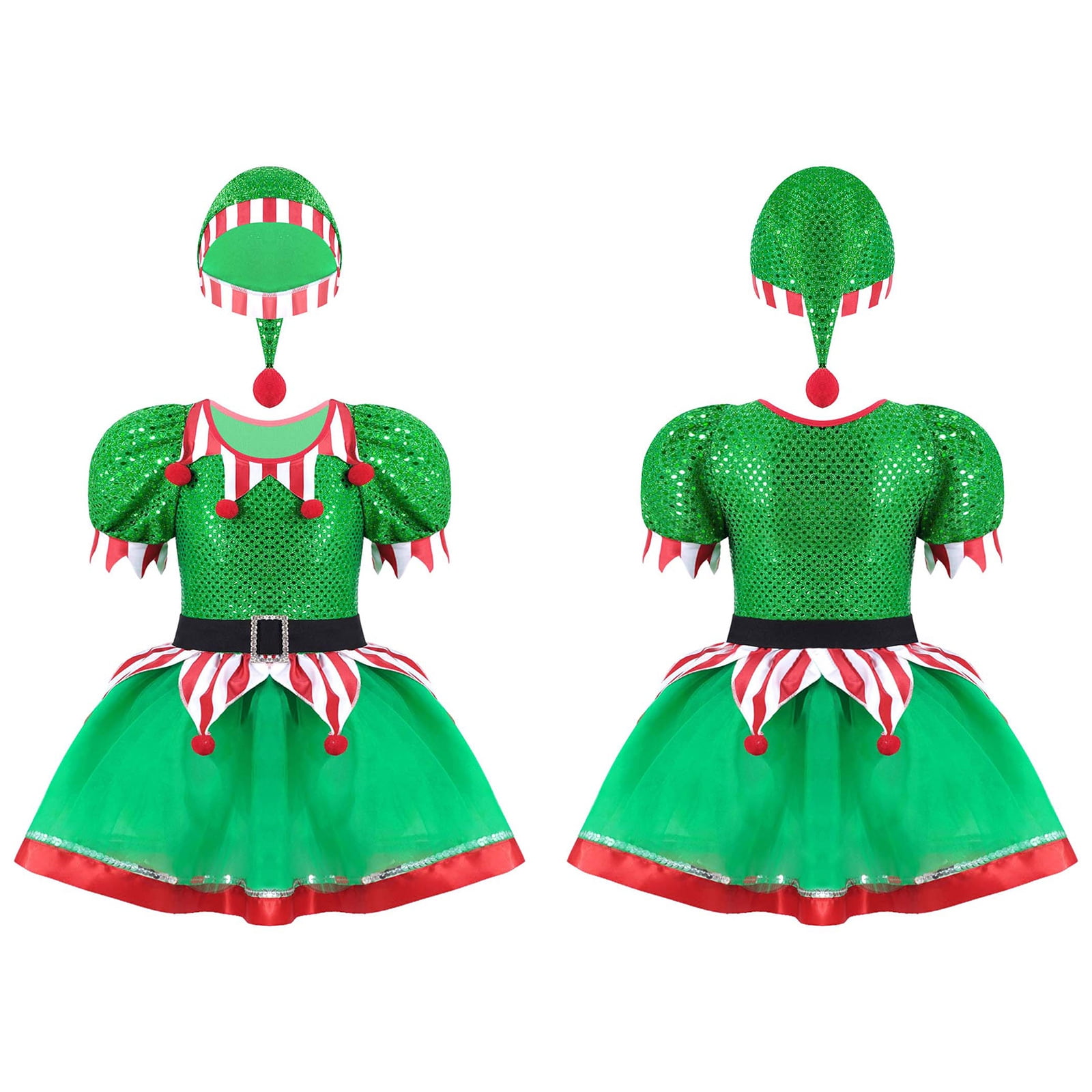 TiaoBug Kids Girls Christmas Elf Costume Sequin Performance Dress Xmas ...