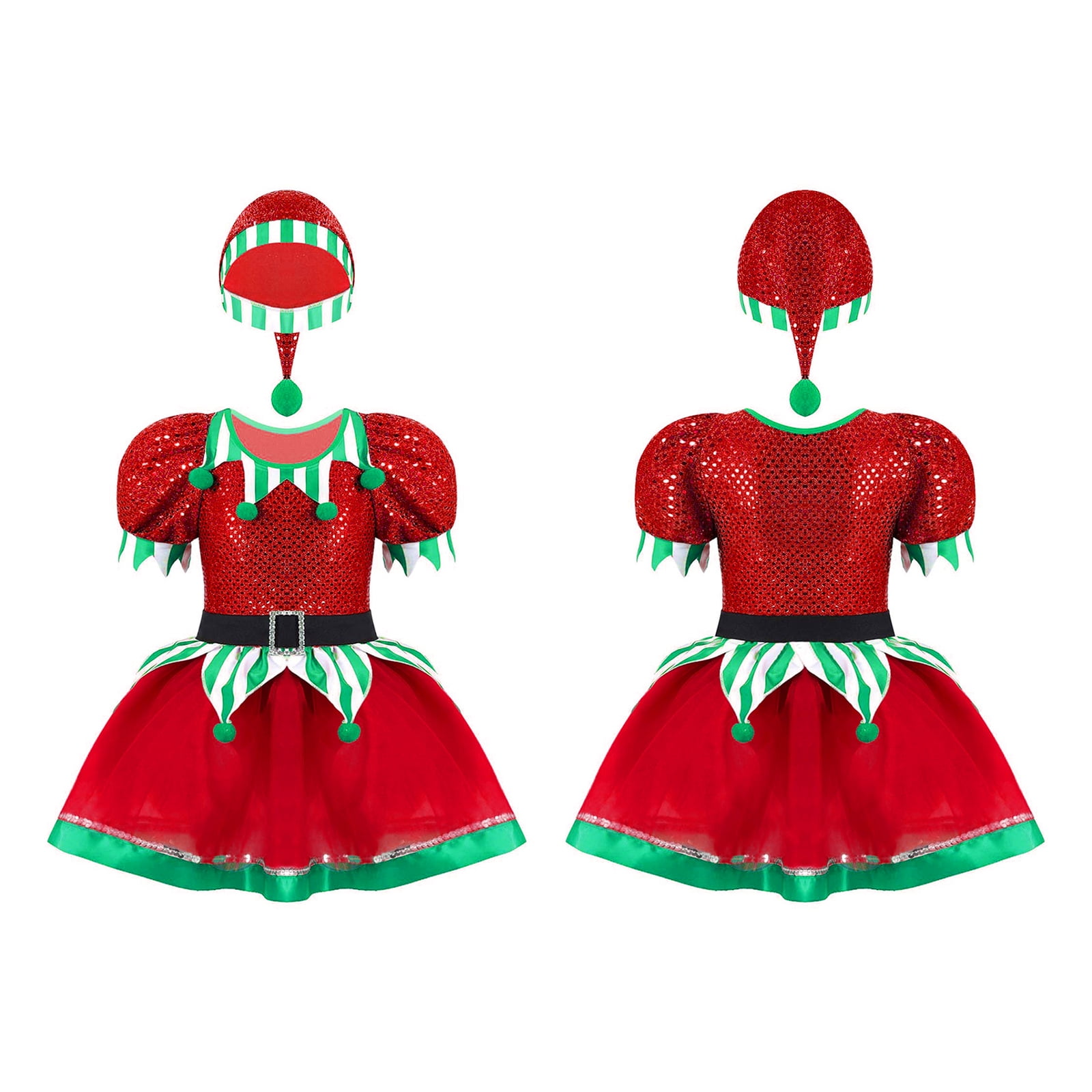 TiaoBug Kids Girls Christmas Elf Costume Sequin Performance Dress Xmas ...