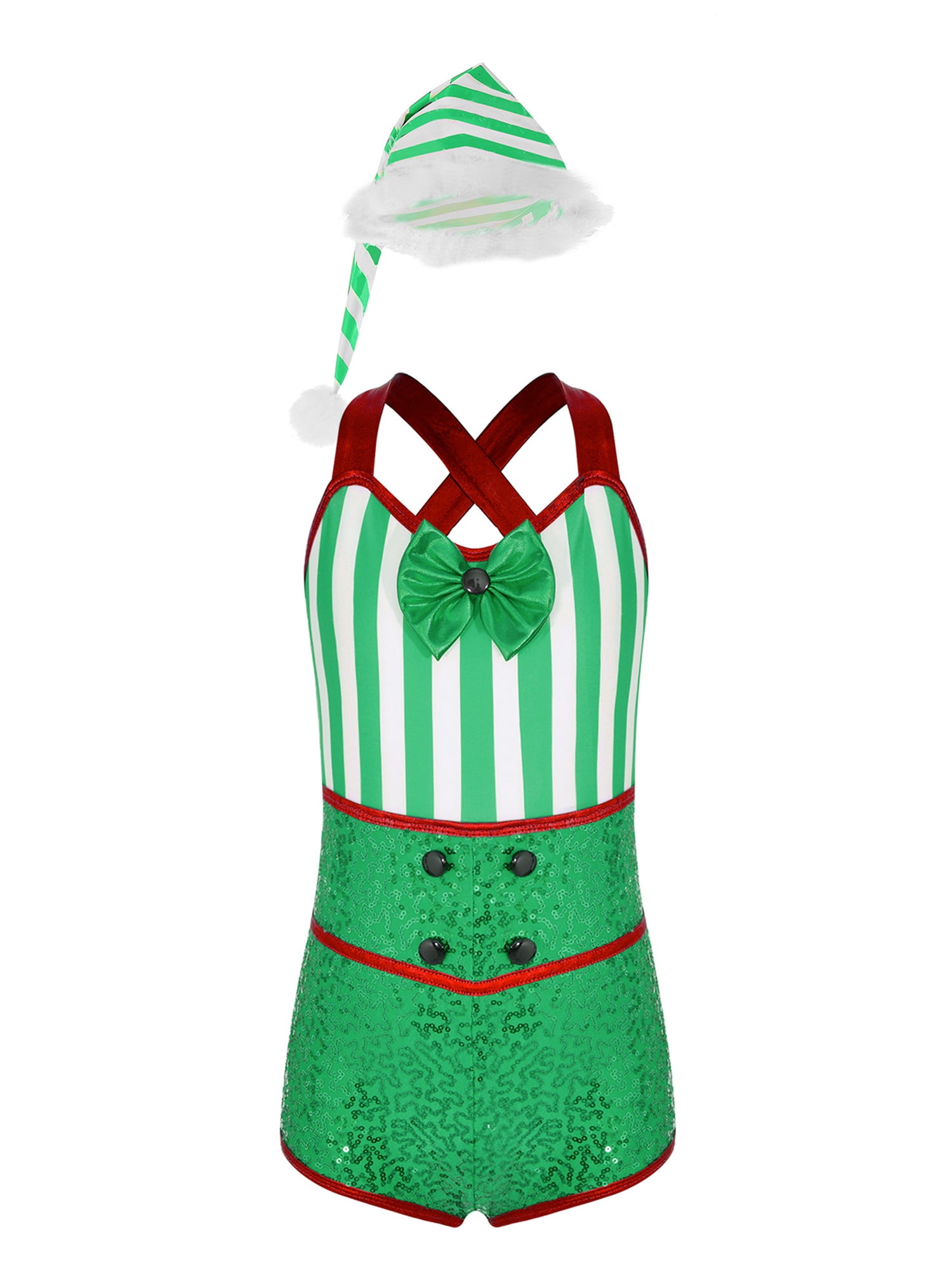 TiaoBug Kids Girls Christmas Sequins Dance Leotard Sleeveless ...