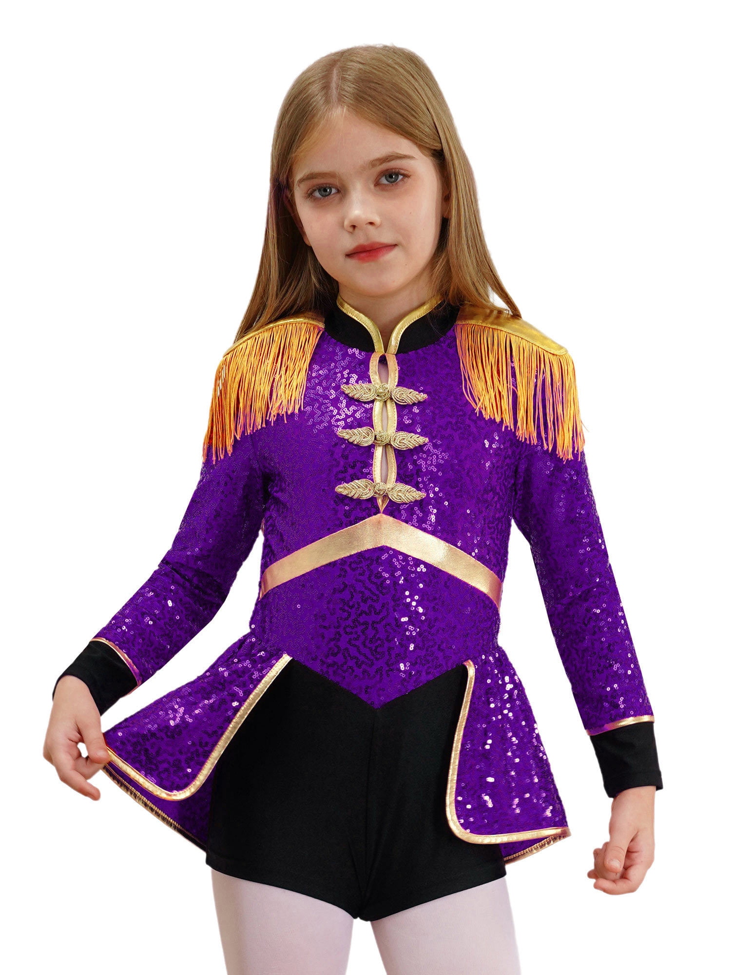 TiaoBug Kids Girls Circus Ringmaster Cosplay Jumpsuit Sequins Tassel ...