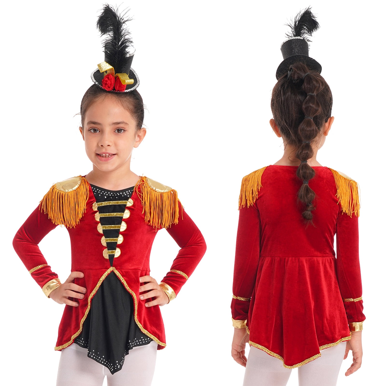 TiaoBug Kids Girls Circus Ringmaster Tailcoat Showmen Costume Outfit ...