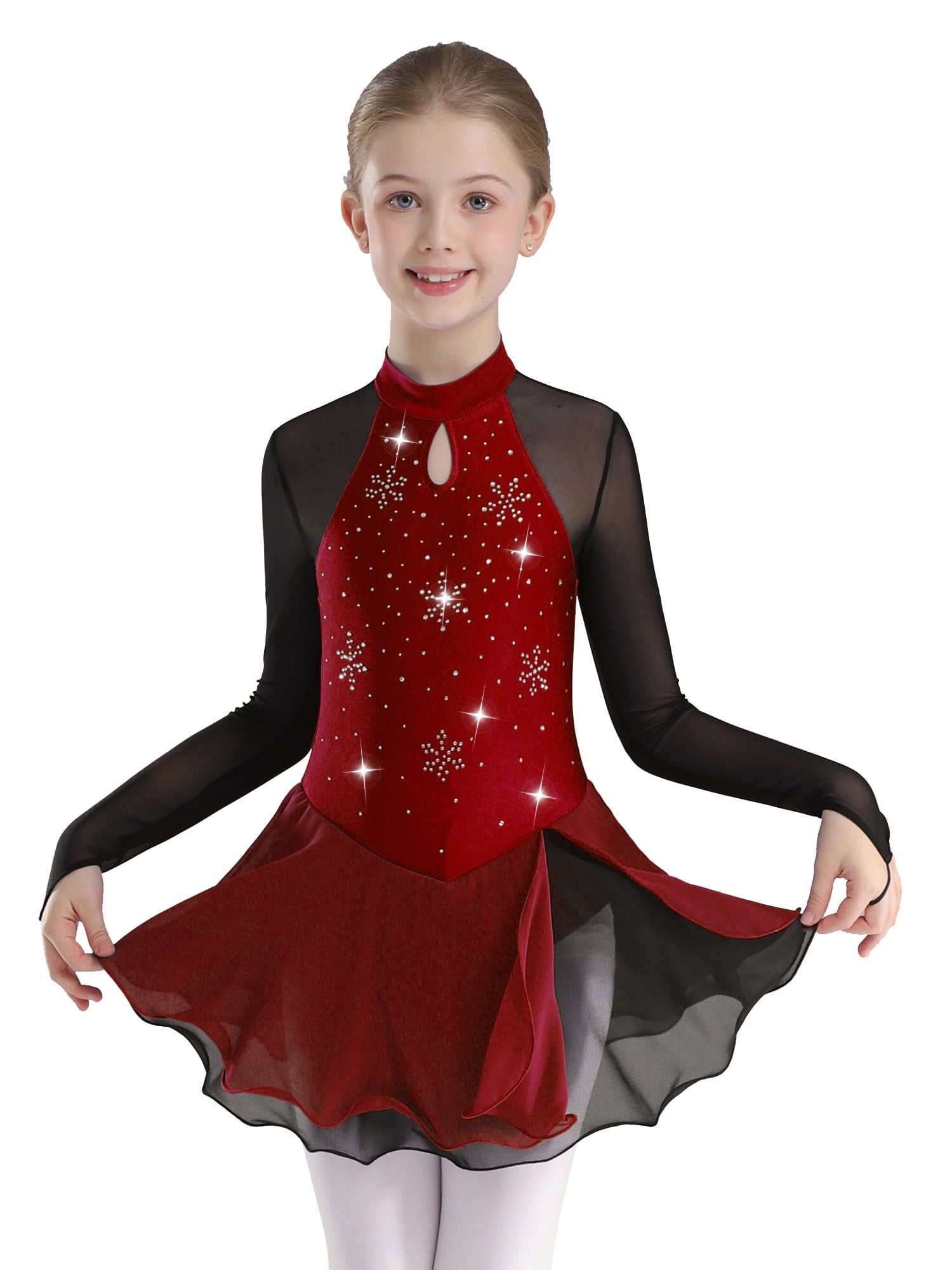 TiaoBug Kids Girls Figure Ice Skating Ballet Dance Dress Rhinestones ...