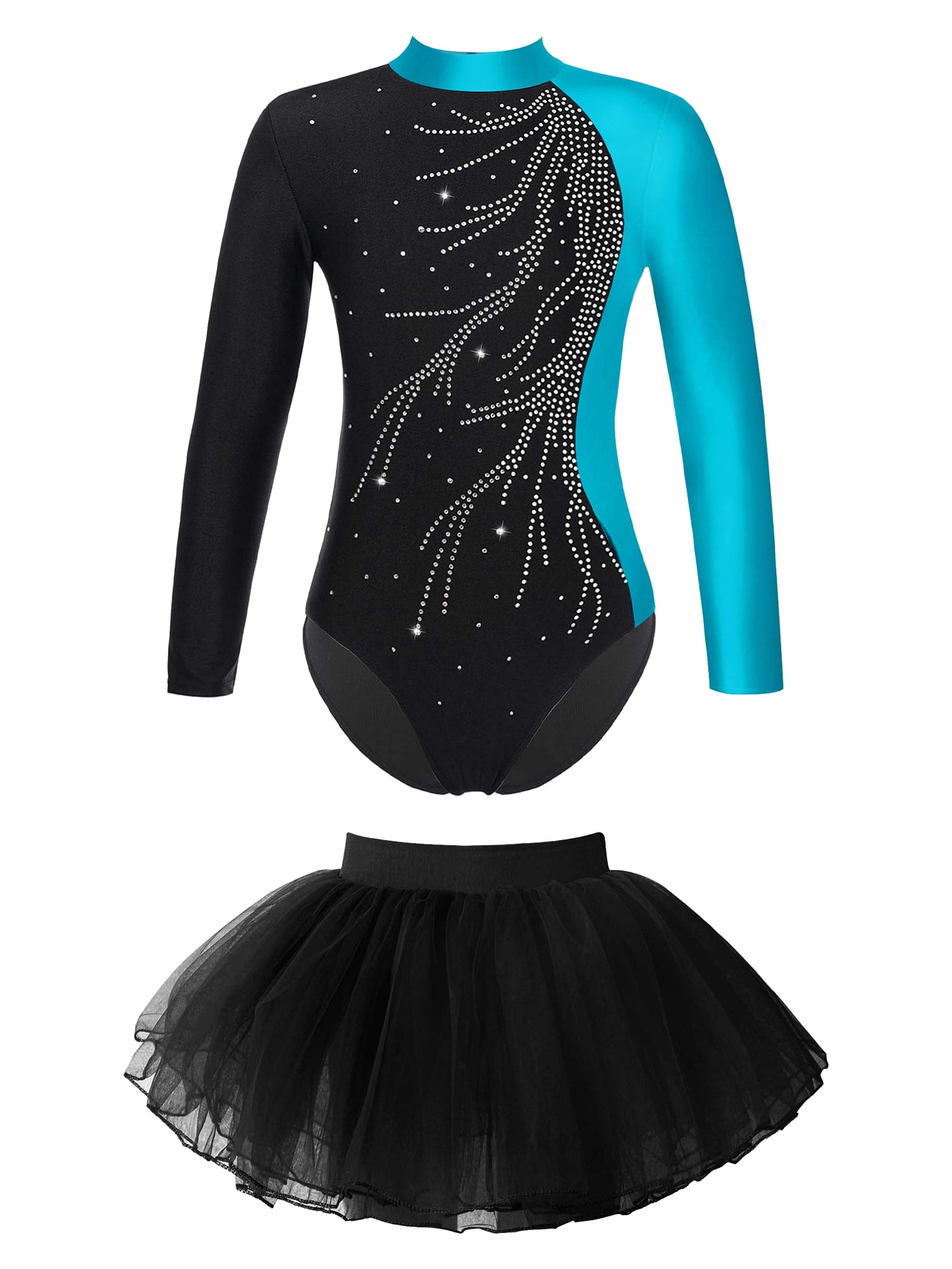 TiaoBug Kids Girls Figure Skating Ballet Dance Outfits Rhinestone Long ...