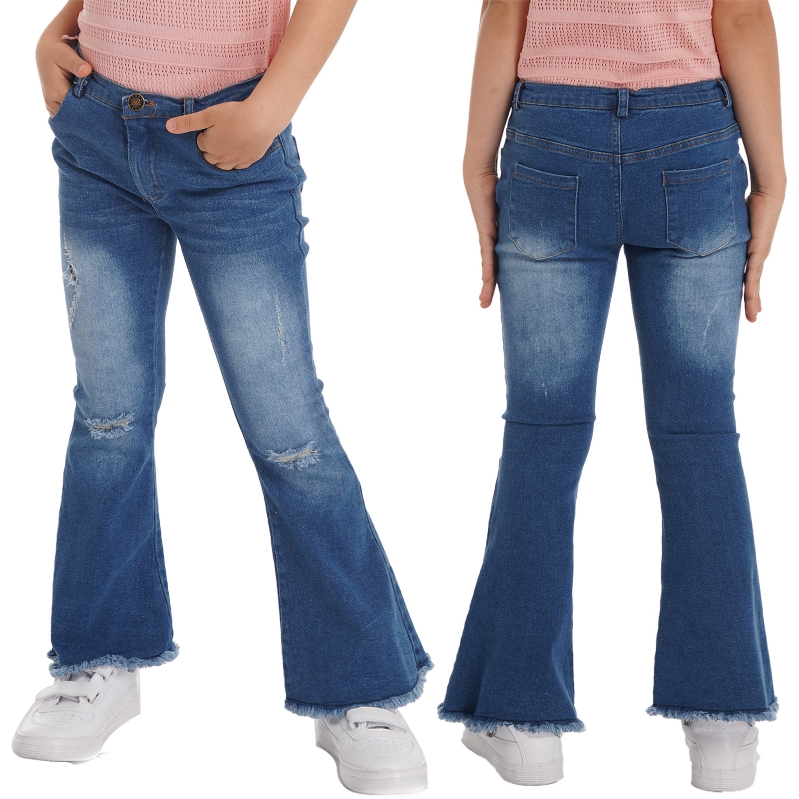TiaoBug Kids Girls Flared Bell-bottom Pants Ripped Jeans Spring Autumn ...