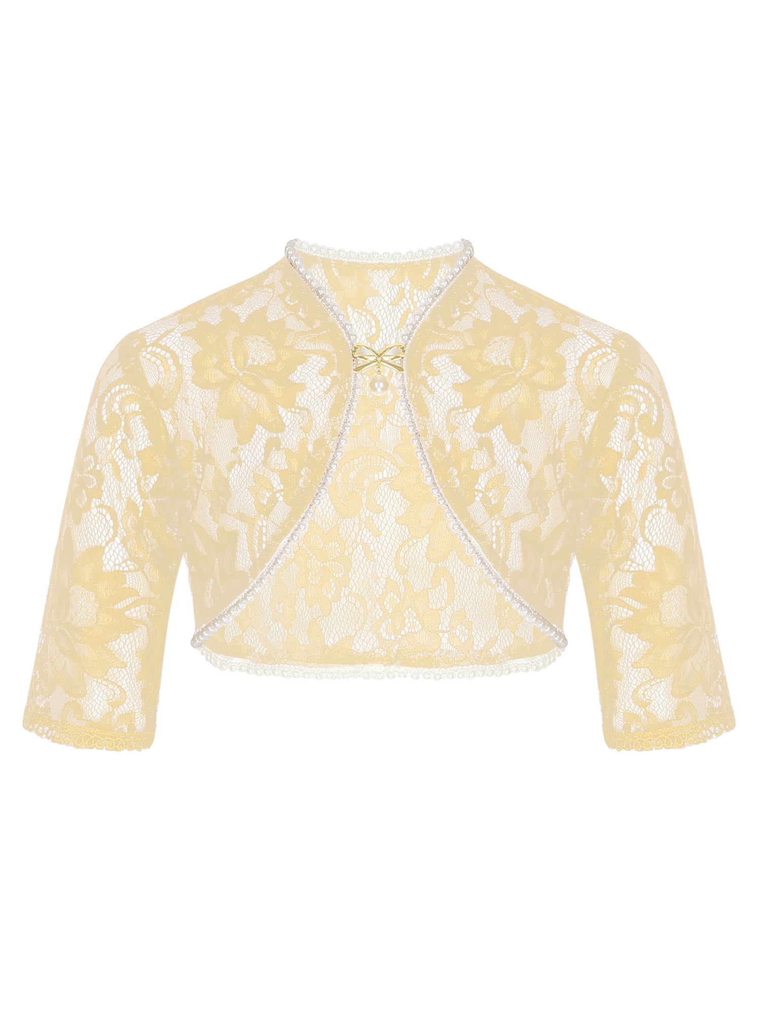 TiaoBug Kids Girls Floral Lace Cardigan shawls Sheer Pearls Cropped ...