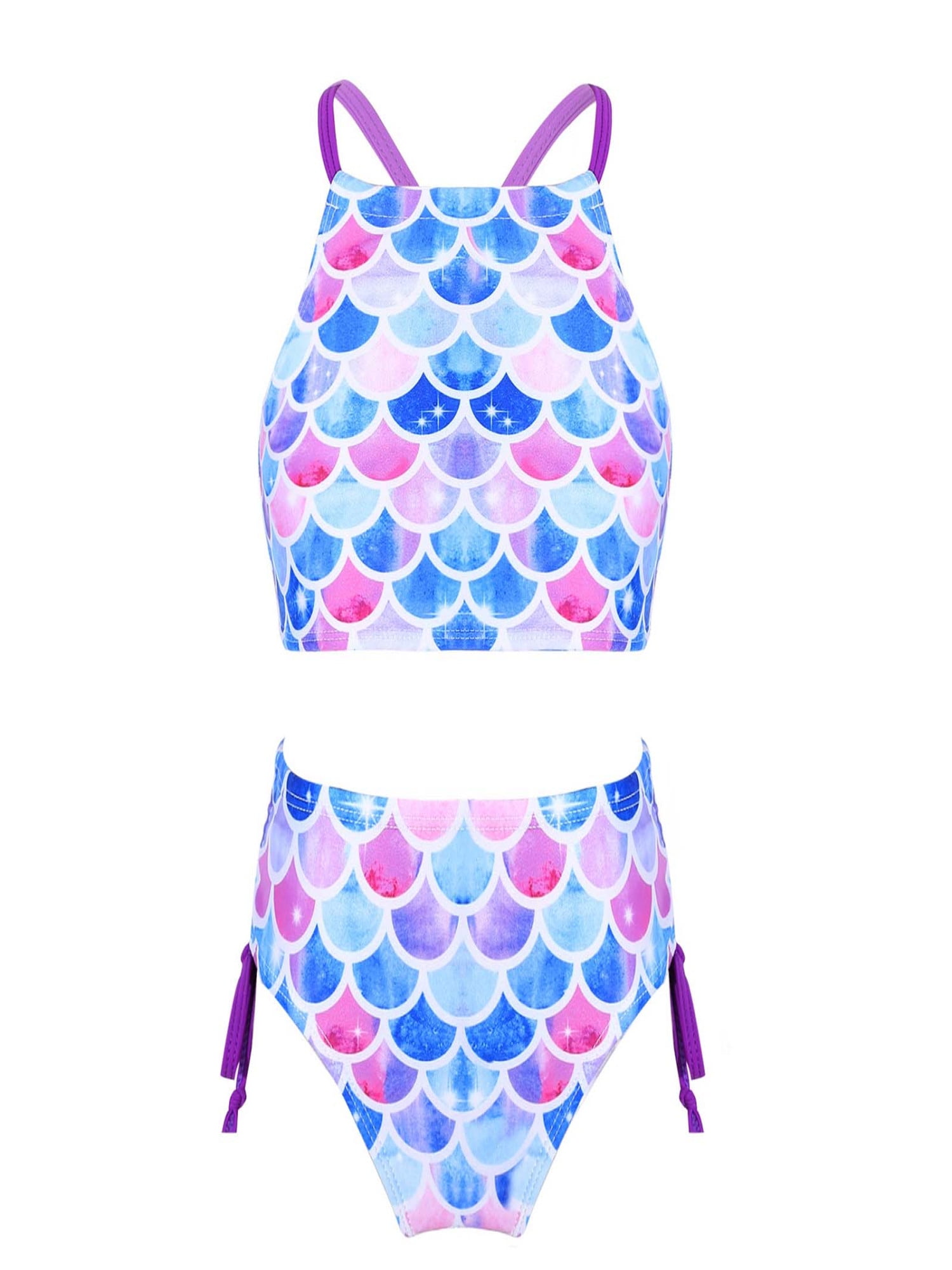 TiaoBug Kids Girls Floral Printed Bikini Set 2 Piece Halter Crop Top ...