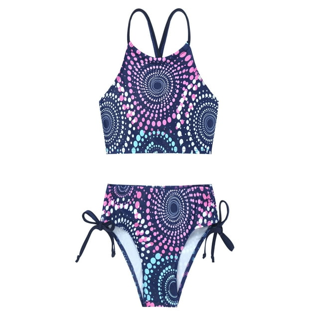 TiaoBug Kids Girls Floral Printed Bikini Set 2 Piece Halter Crop Top ...