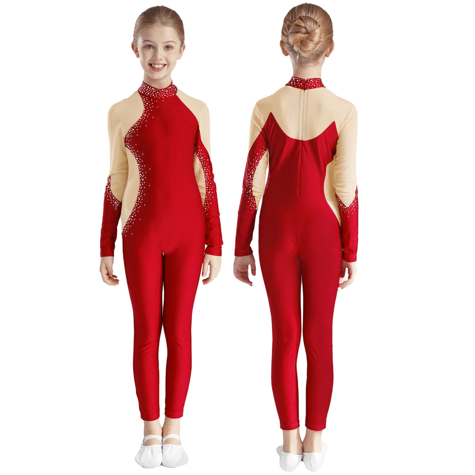 TiaoBug Kids Girls Full Body Figure Ice Skating Jumpsuit One Piece ...