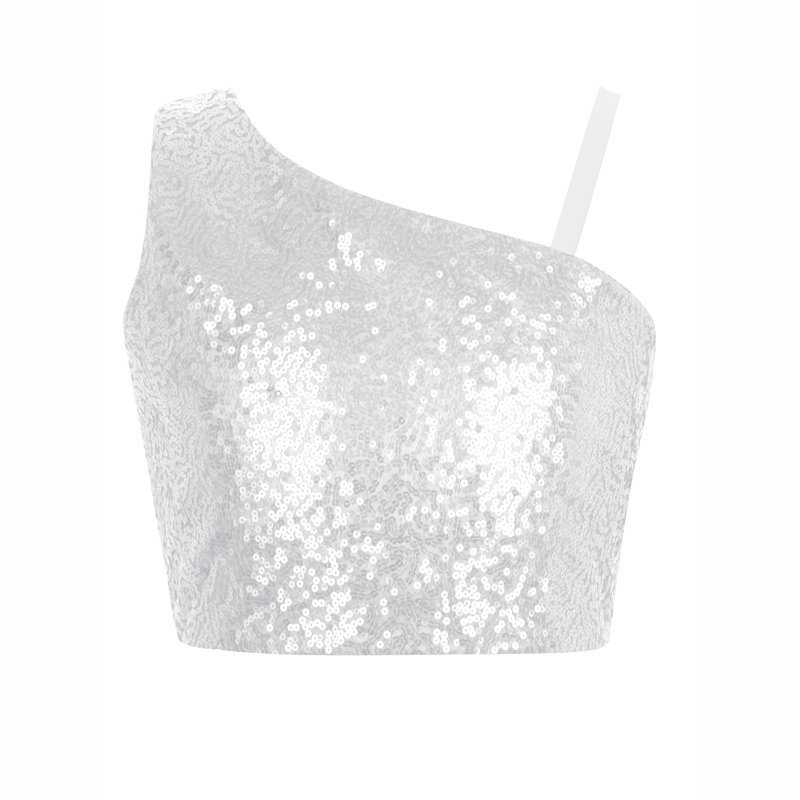 TiaoBug Kids Girls Glitter Crop Tops Sequin Sparkly Vest Figure Skating ...