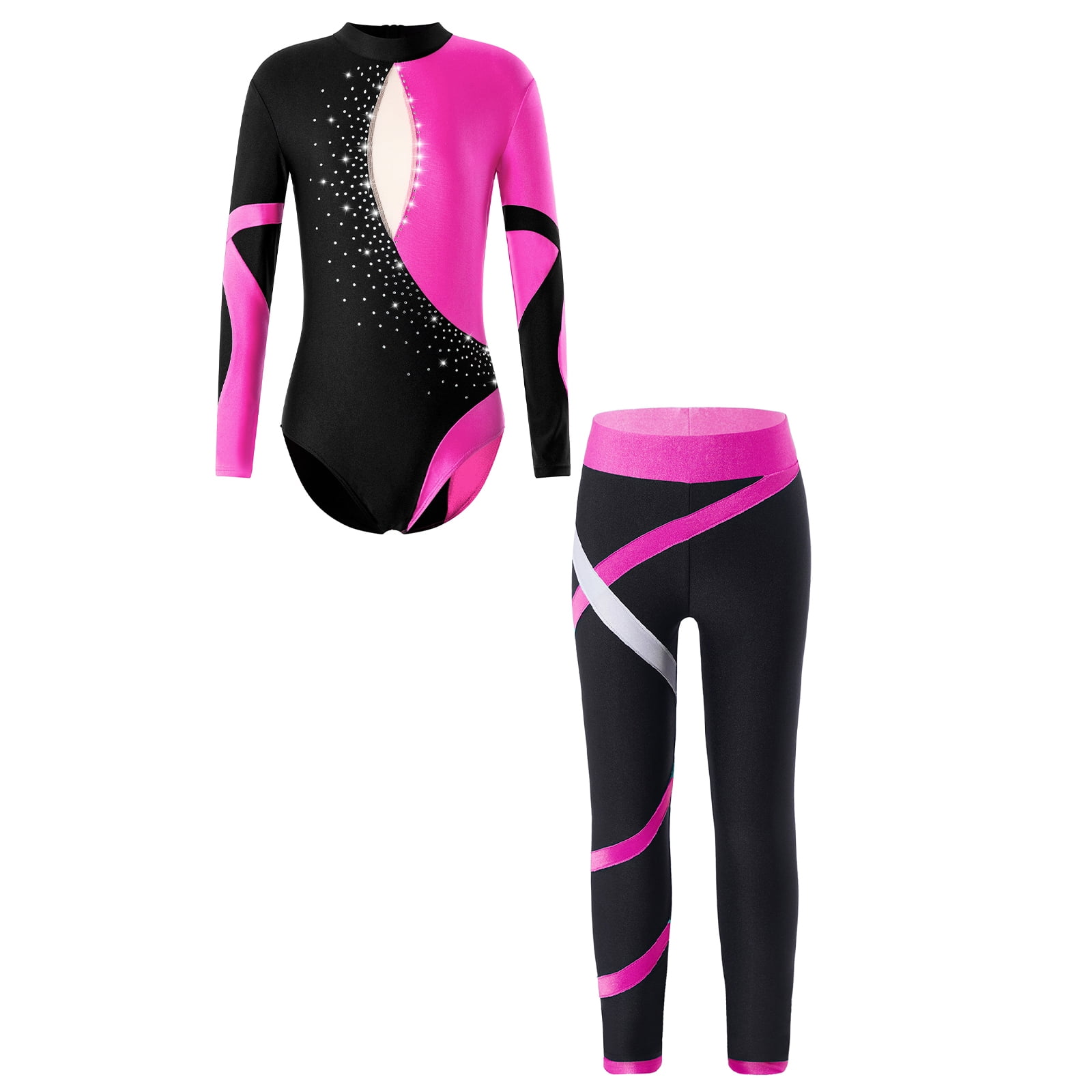 TiaoBug Kids Girls Gymnastics Dance Tumbling Unitard Activewear Shiny ...