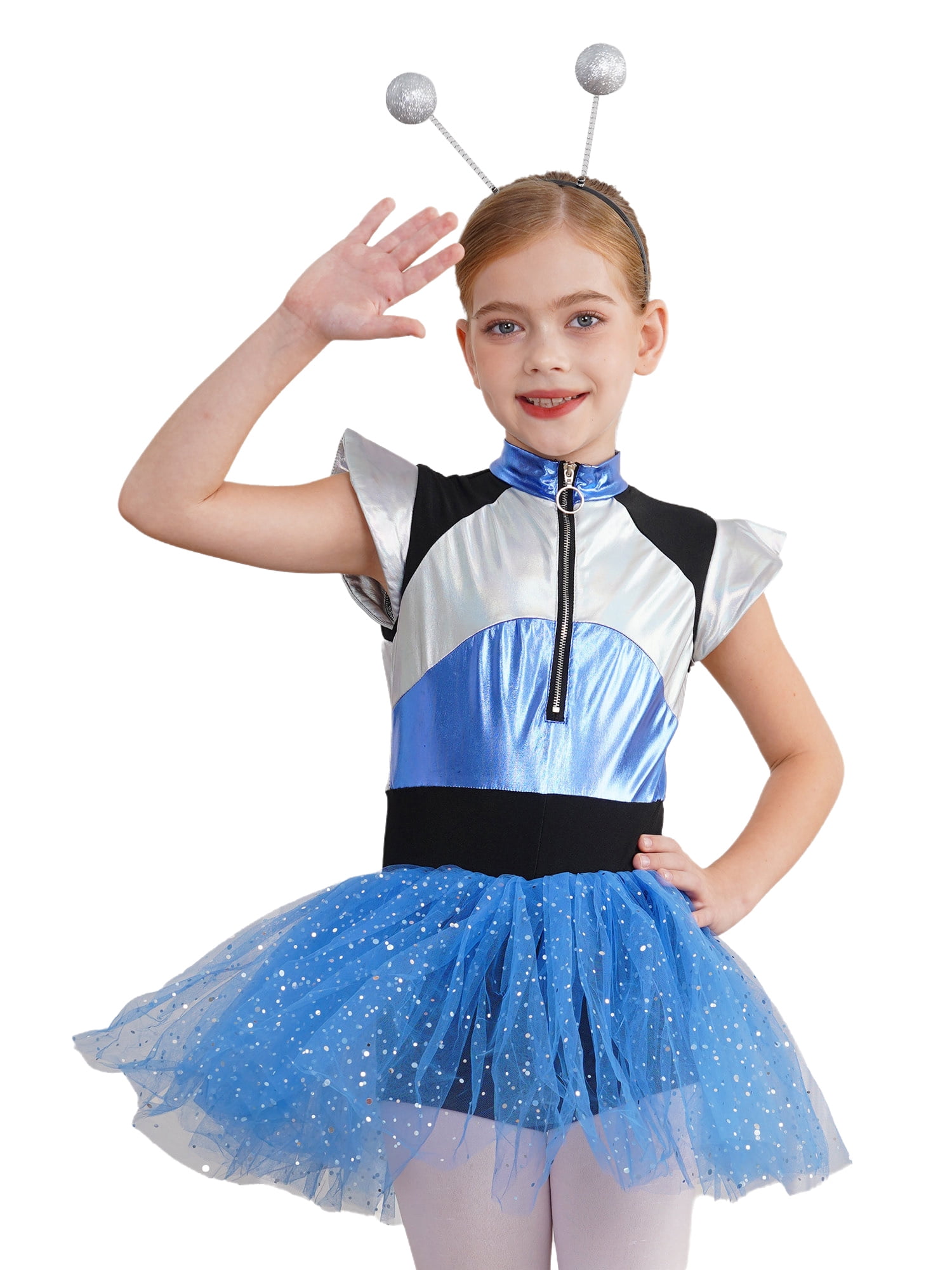 TiaoBug Kids Girls Halloween Alien Cosplay Costumes Metallic Leotard ...
