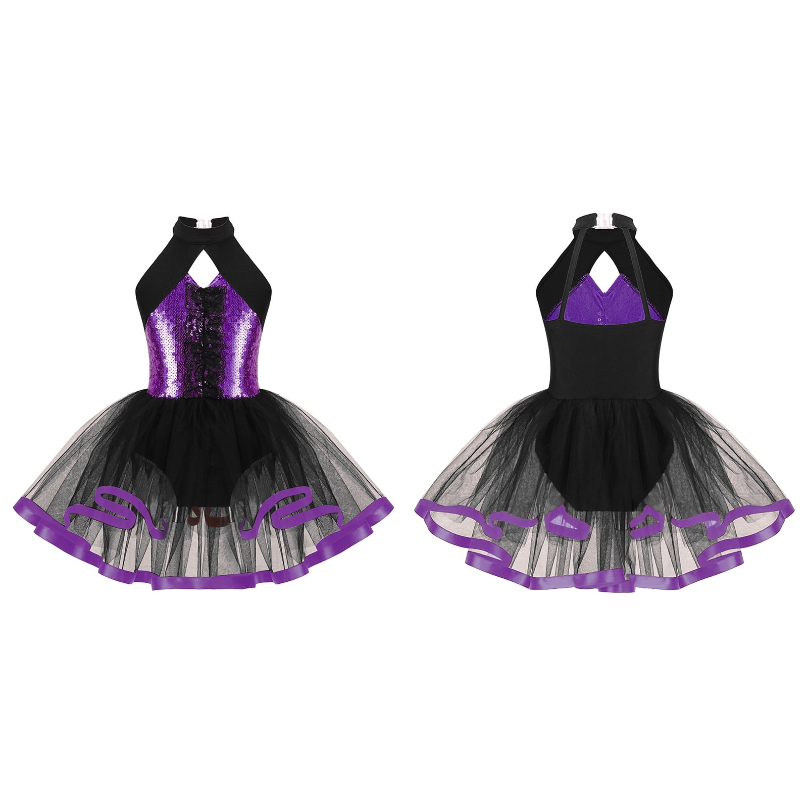 TiaoBug Kids Girls Halter Neck Sequin Leotard Ballet Mesh Tutu Dress ...