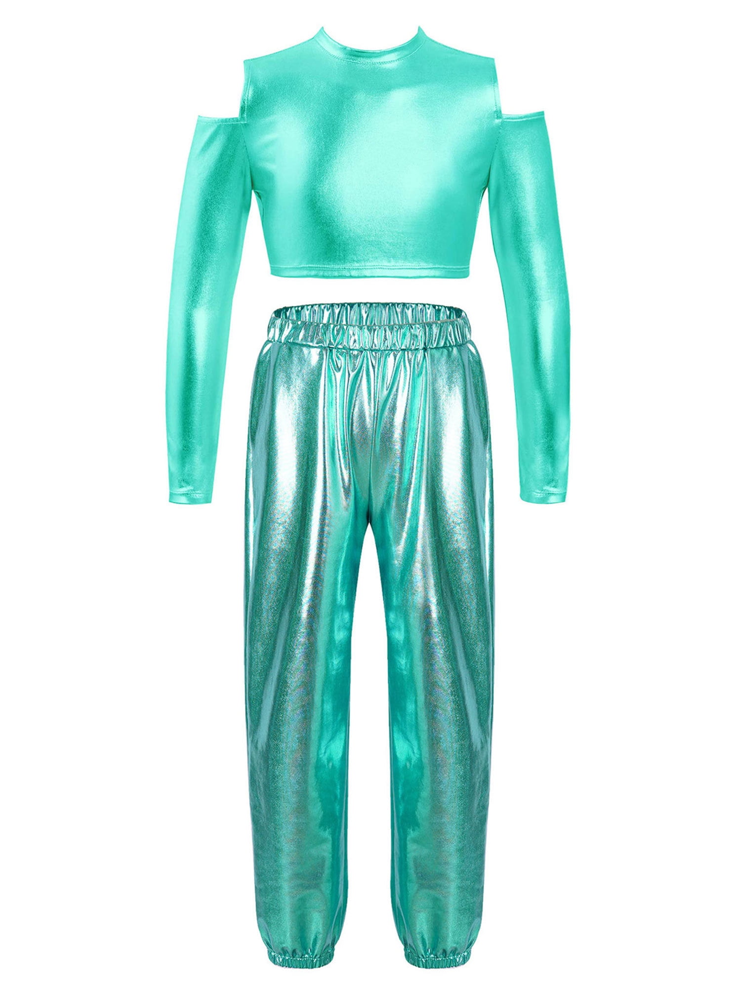 TiaoBug Kids Girls Hip Hop Dance Outfits Long Sleeve Crop Top with ...