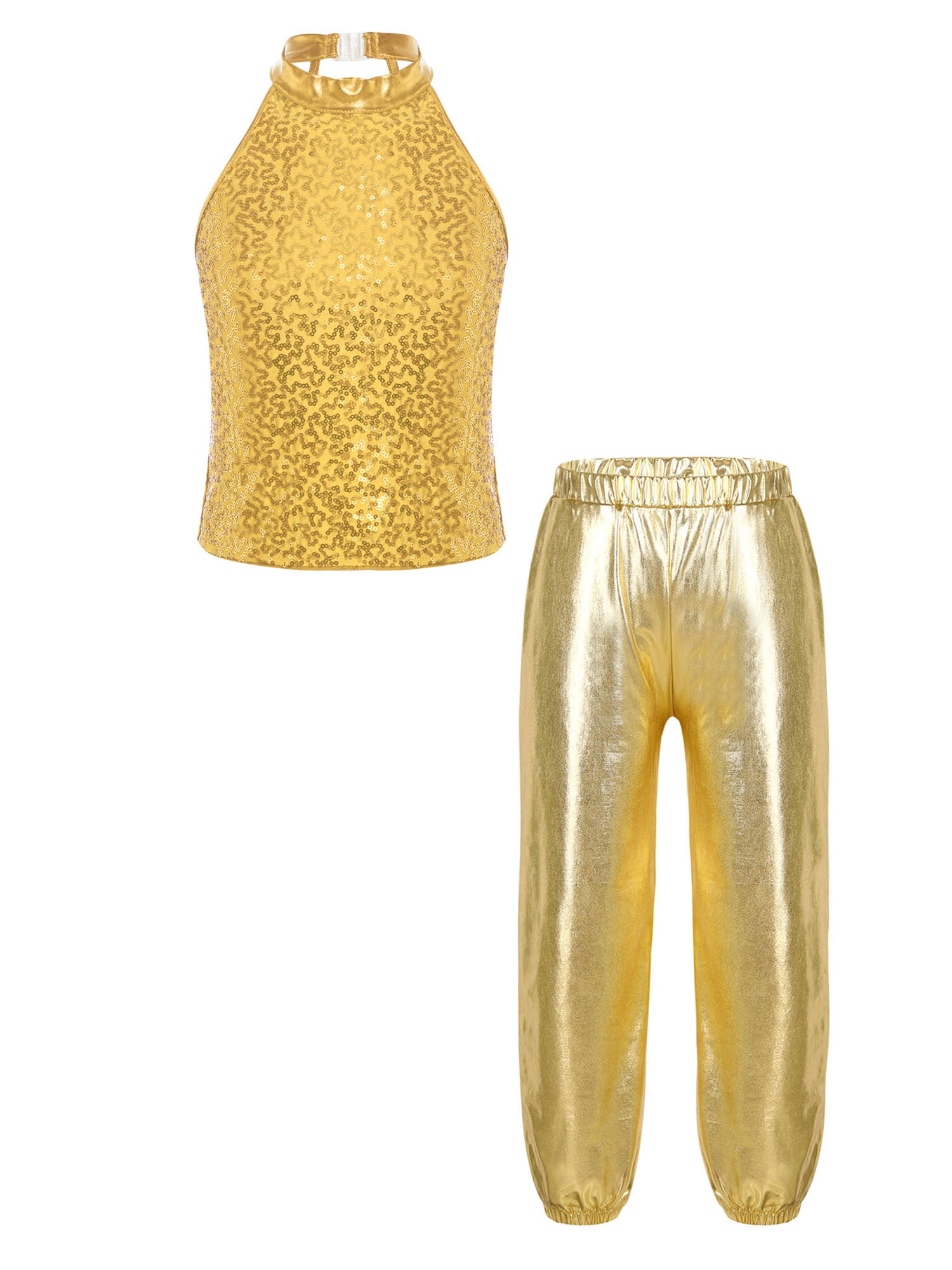 TiaoBug Kids Girls Hip Hop Jazz Ballet Dance Costume Sequins Halter ...
