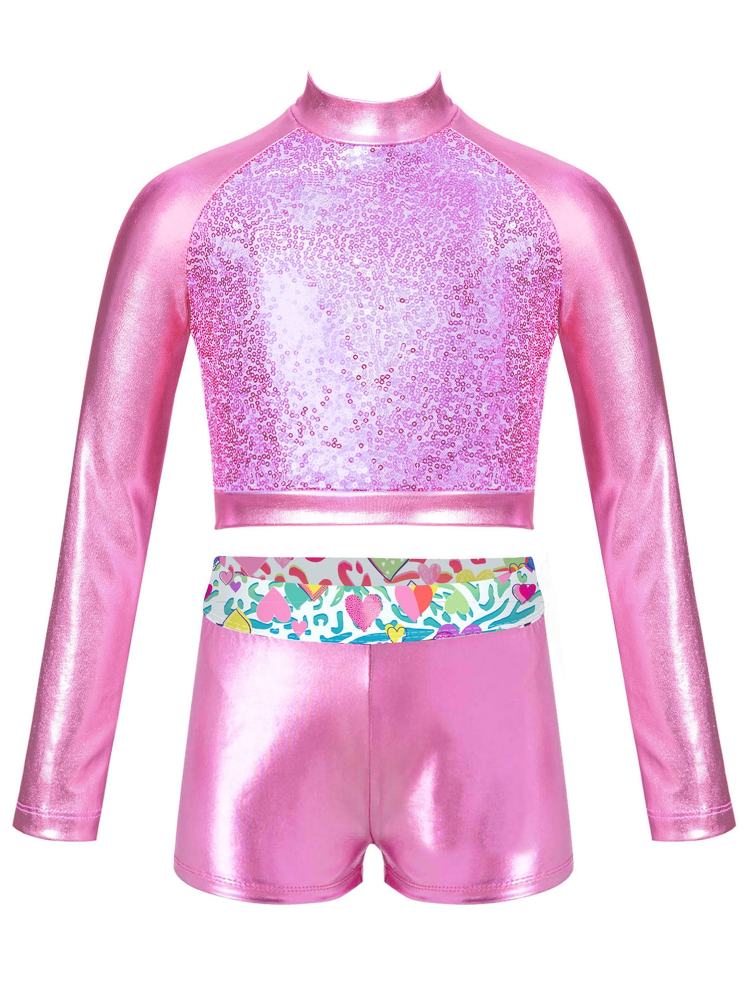 TiaoBug Kids Girls Hip Hop Jazz Dance Outfits Long Sleeve Sequins Crop ...