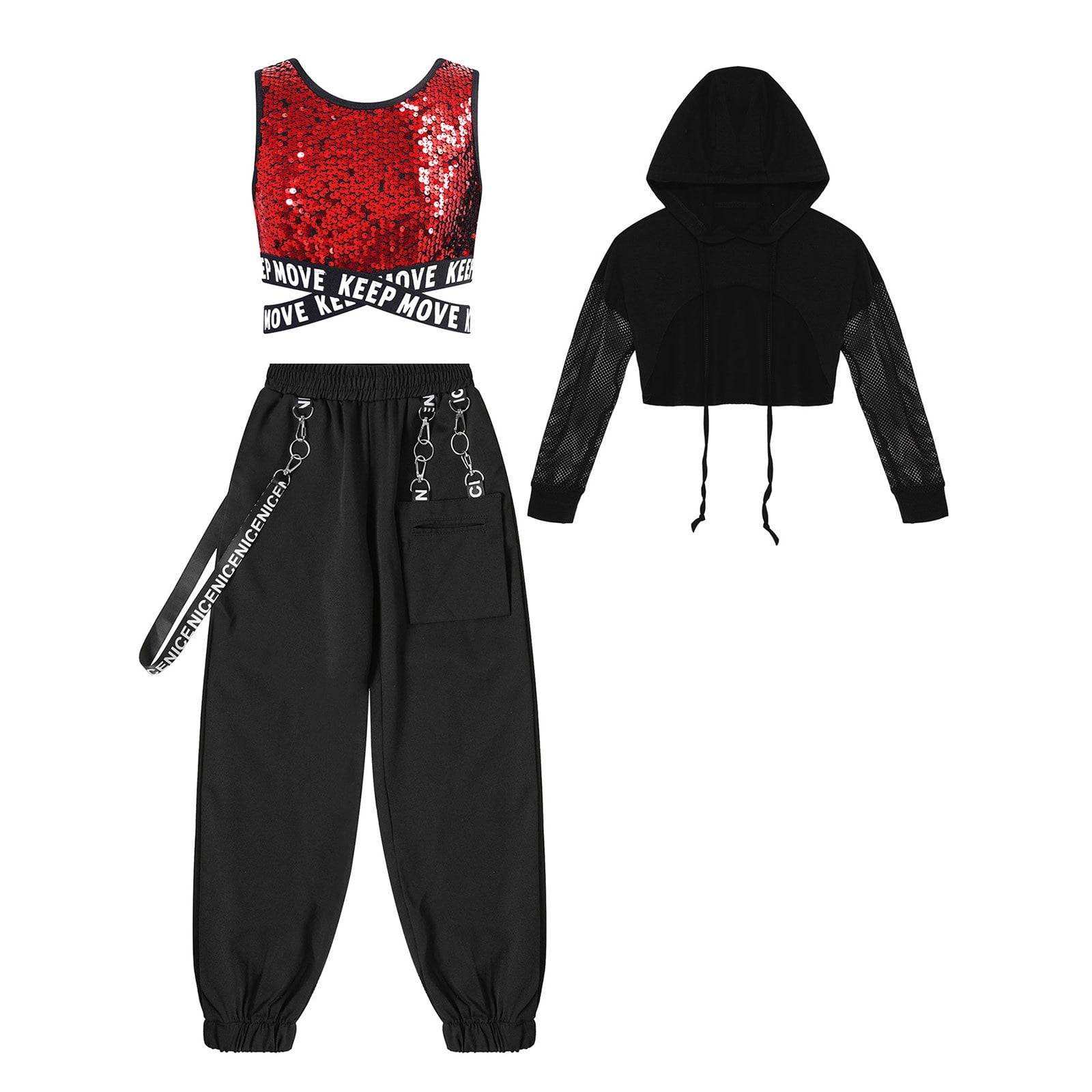 TiaoBug Kids Girls Hip Hop Jazz Street Dance Outfits Sequins Vest ...