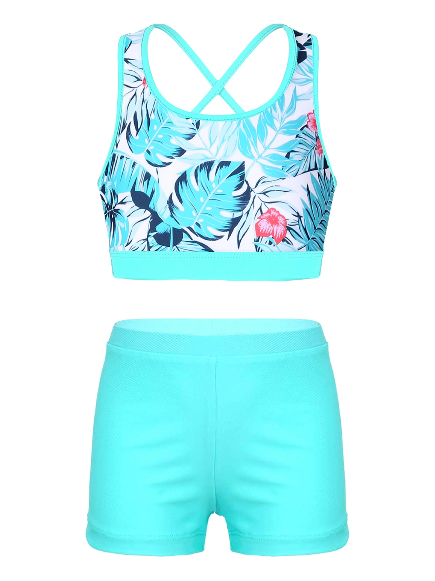 TiaoBug Kids Girls Holiday Swimwear 2 Piece Printed Tankini Swimsuit ...