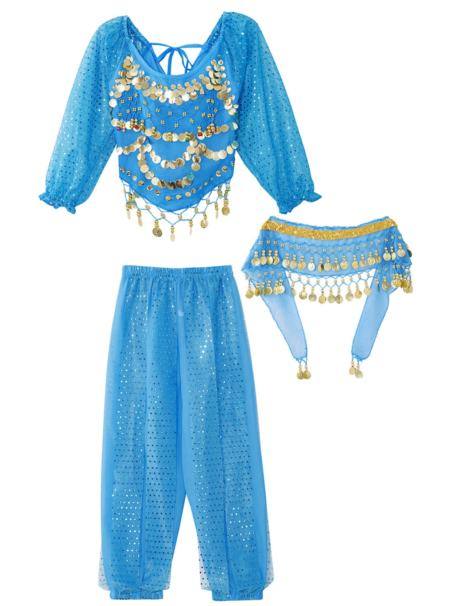 TiaoBug Kids Girls India Belly Dance Costume Long Sleeve Crop Top with ...