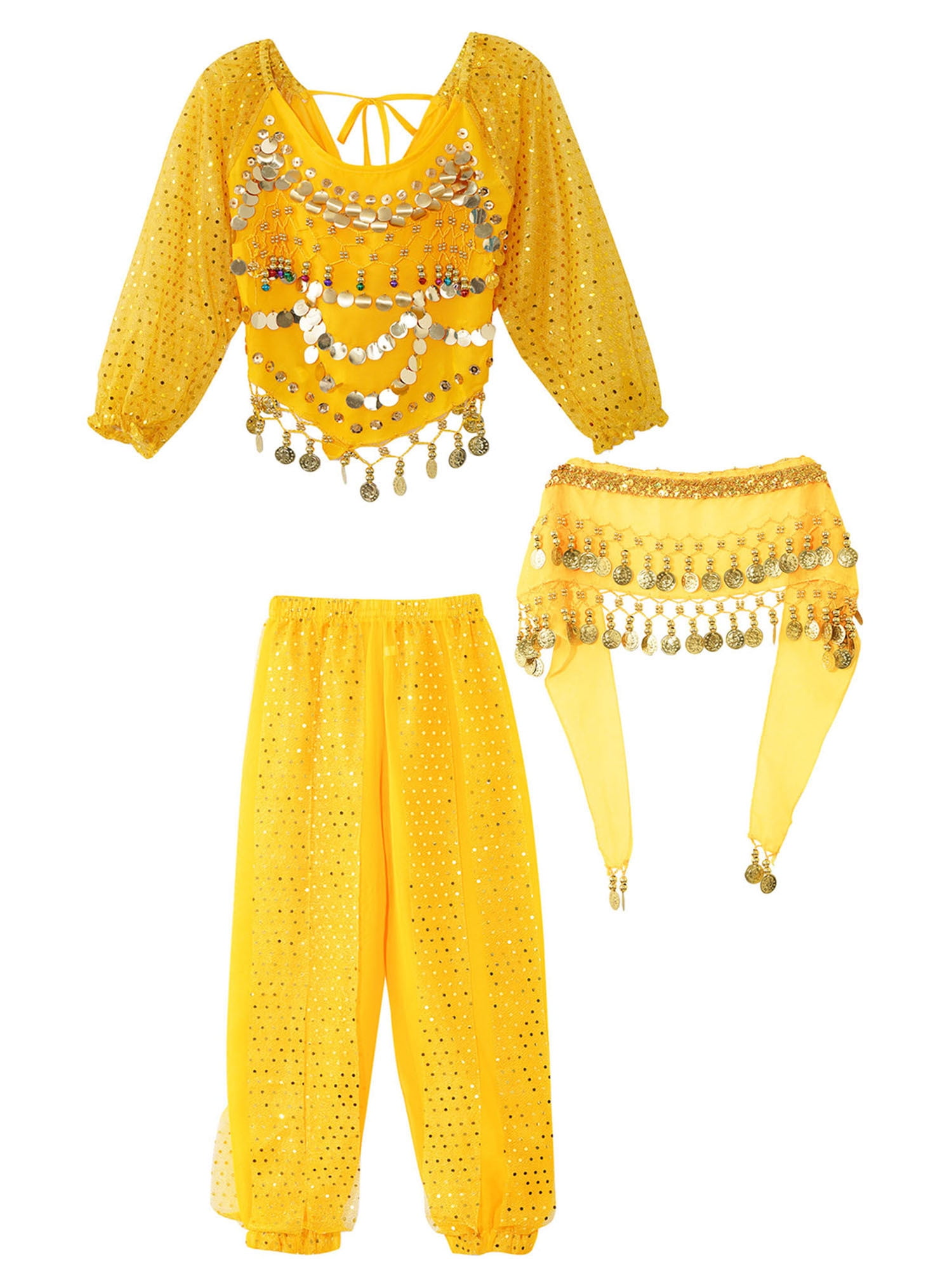 TiaoBug Kids Girls India Belly Dance Costume Long Sleeve Crop Top with ...