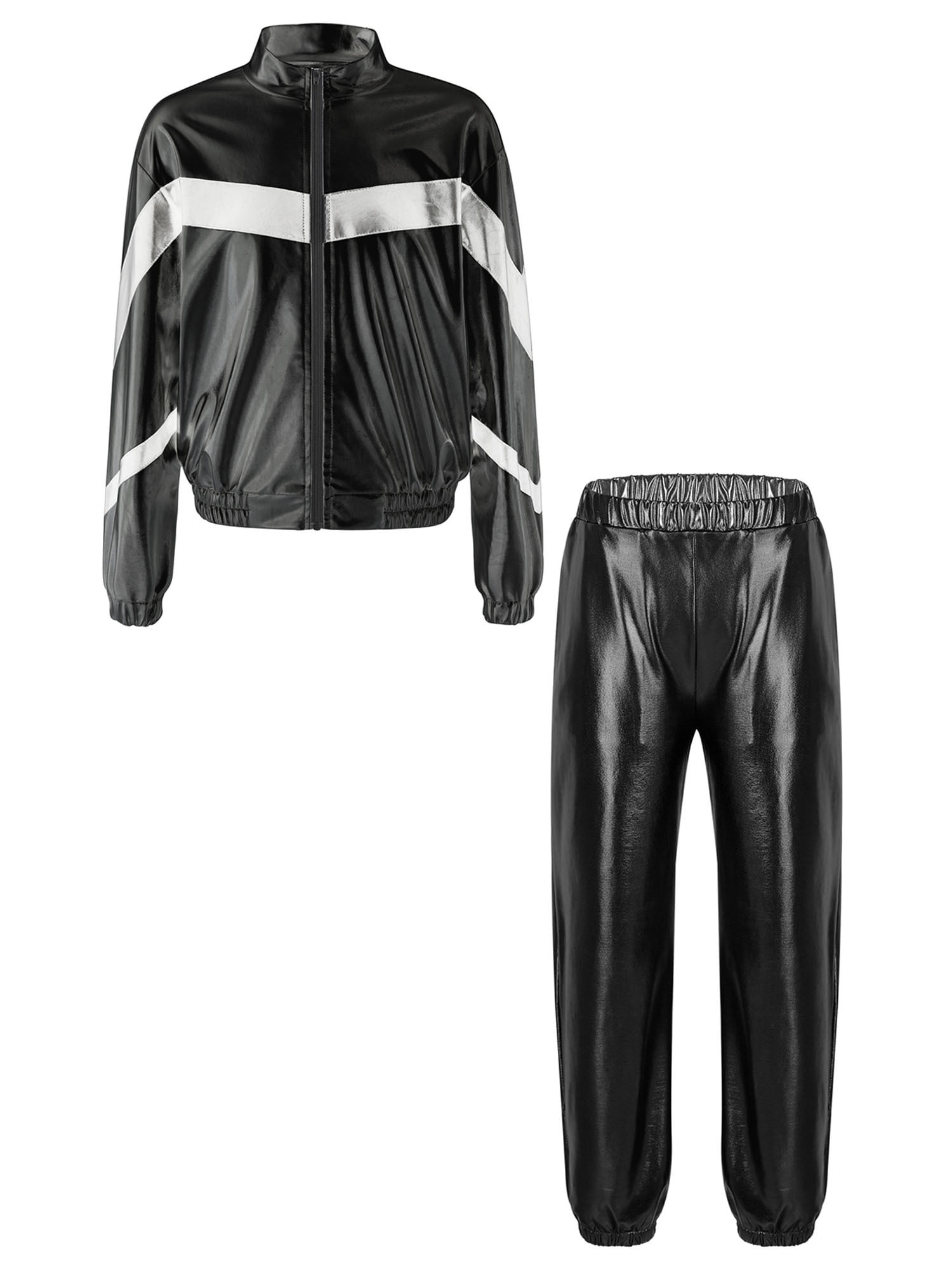 TiaoBug Kids Girls Jazz Hip Hop Street Dance Outfits Shiny Metallic ...