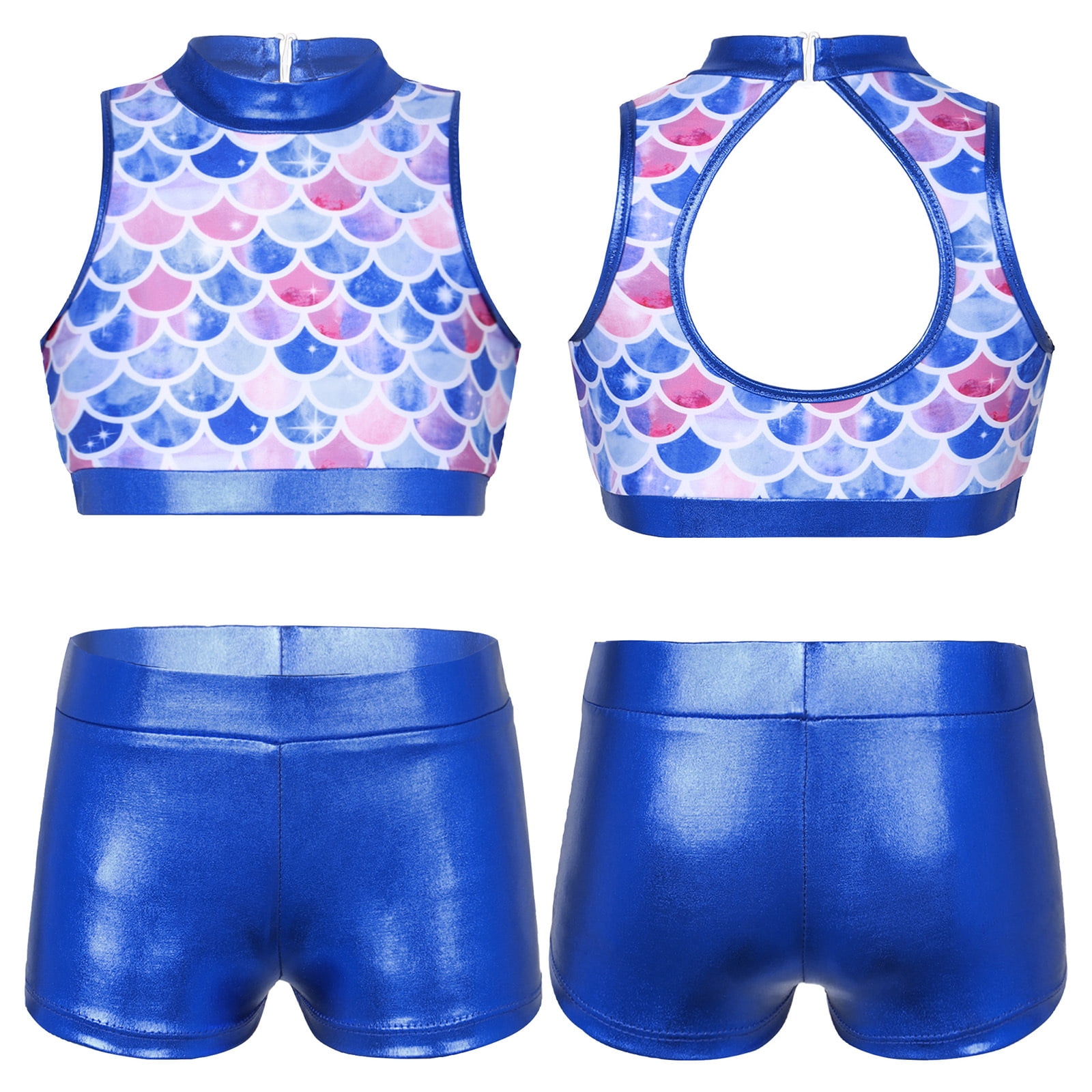 TiaoBug Kids Girls Jazz Hip-hop Dance Outfits Sequins Crop Top Metallic ...