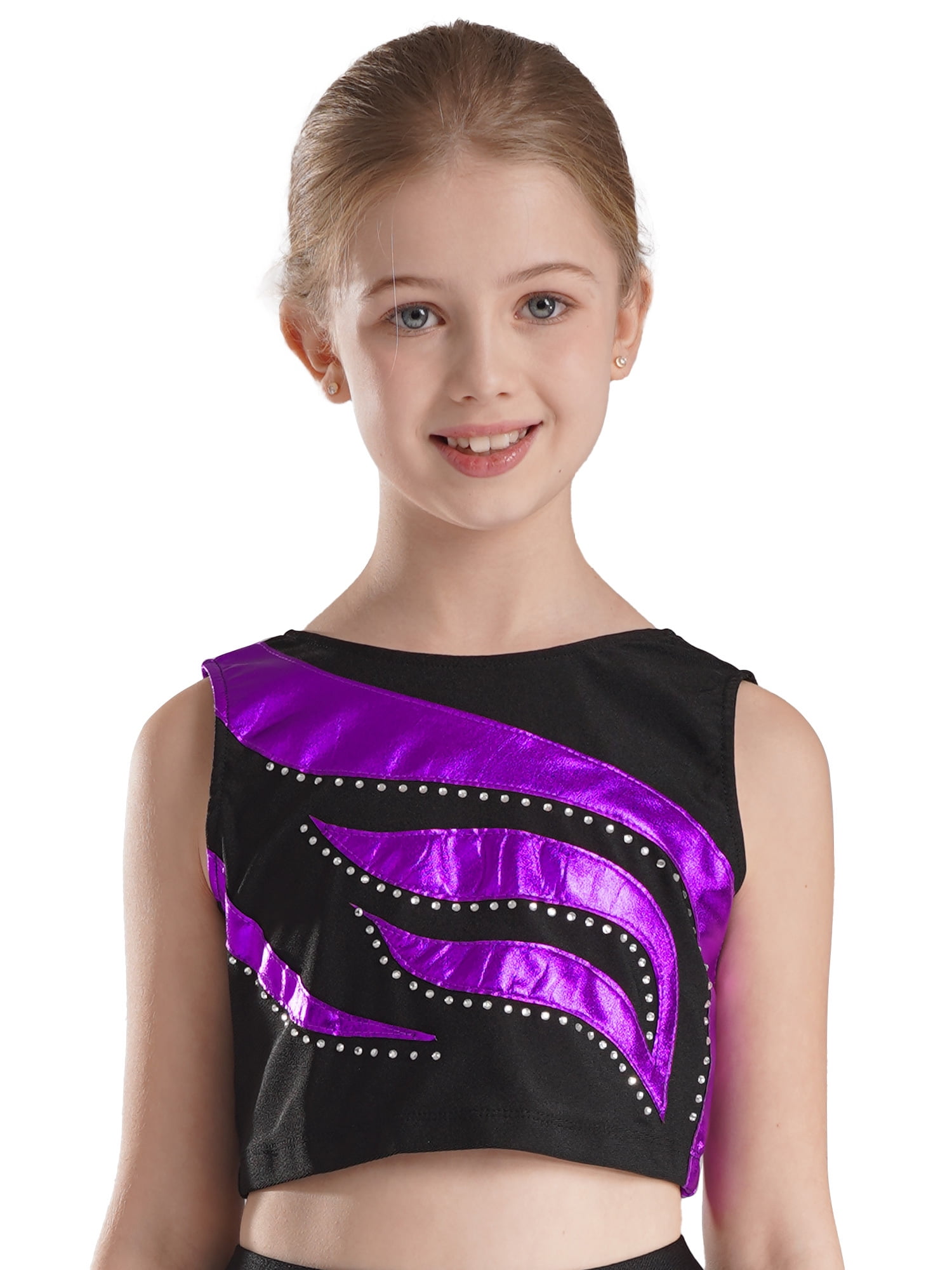 TiaoBug Kids Girls Jazz Modern Ballet Dance Crop Tops Gymnastics Sports ...