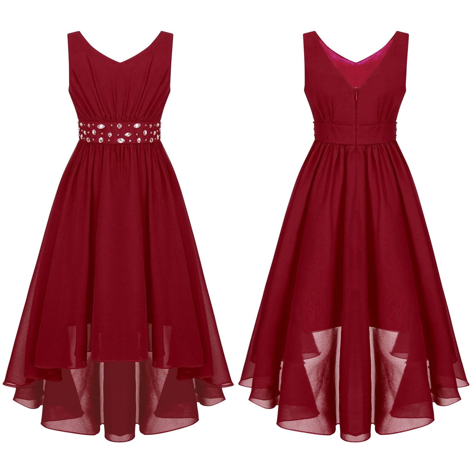 TiaoBug Kids Girls Junior V Neck Chiffon Party Gown High Low Hem Dress ...