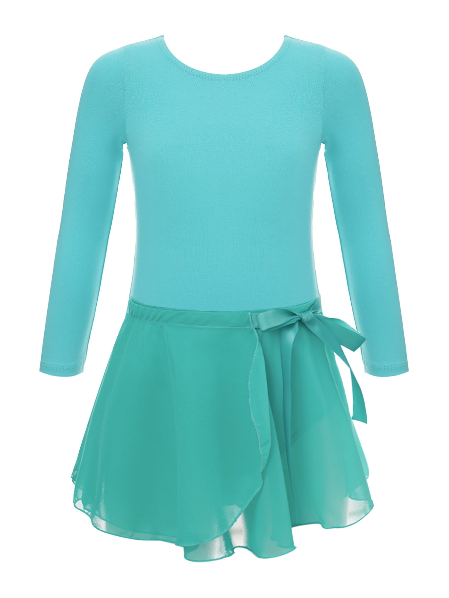 TiaoBug Kids Girls Long Sleeve Ballet Leotard with Wrap Chiffon Skirt ...