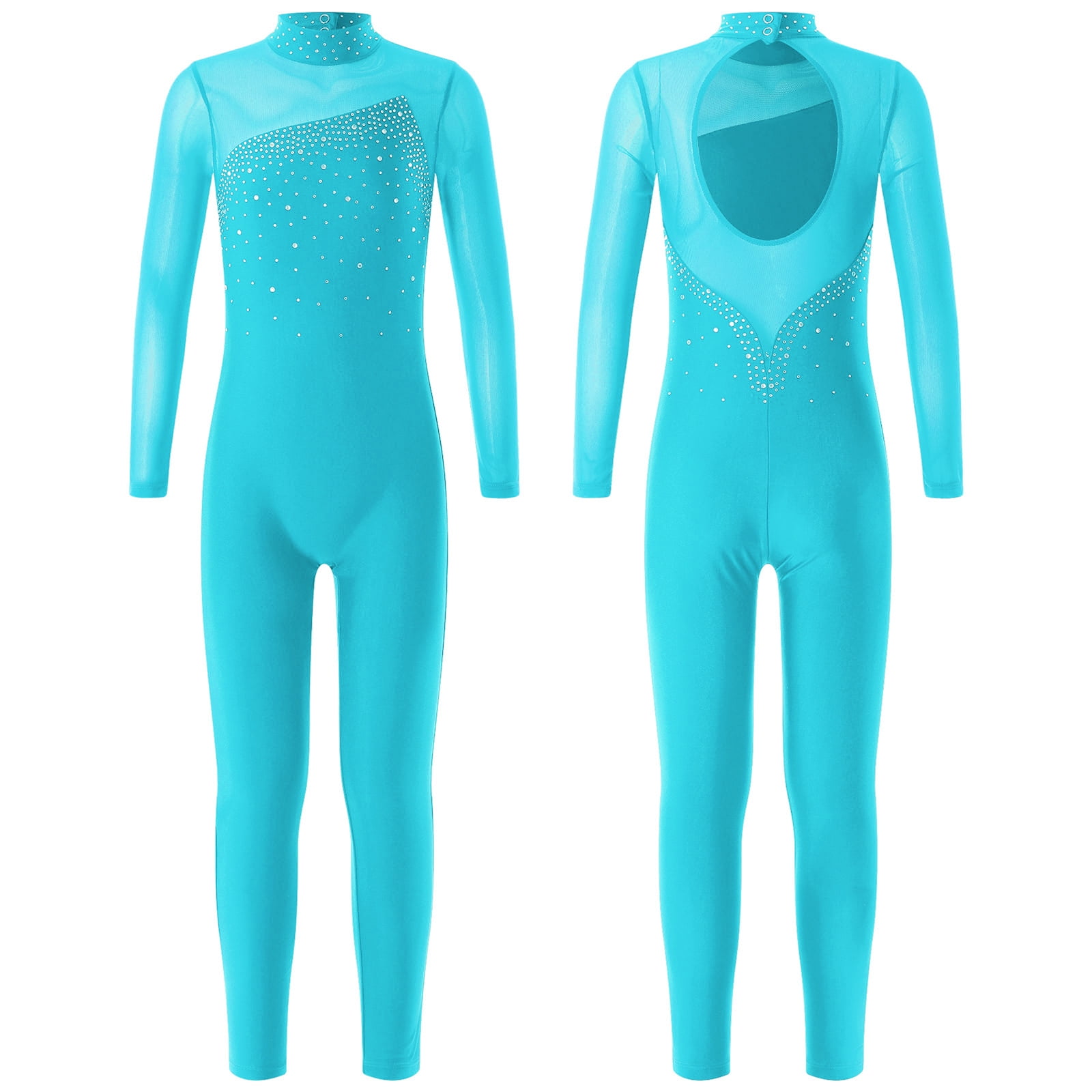 TiaoBug Kids Girls Long Sleeve Figure Ice Skating Jumpsuit Gymnastics ...