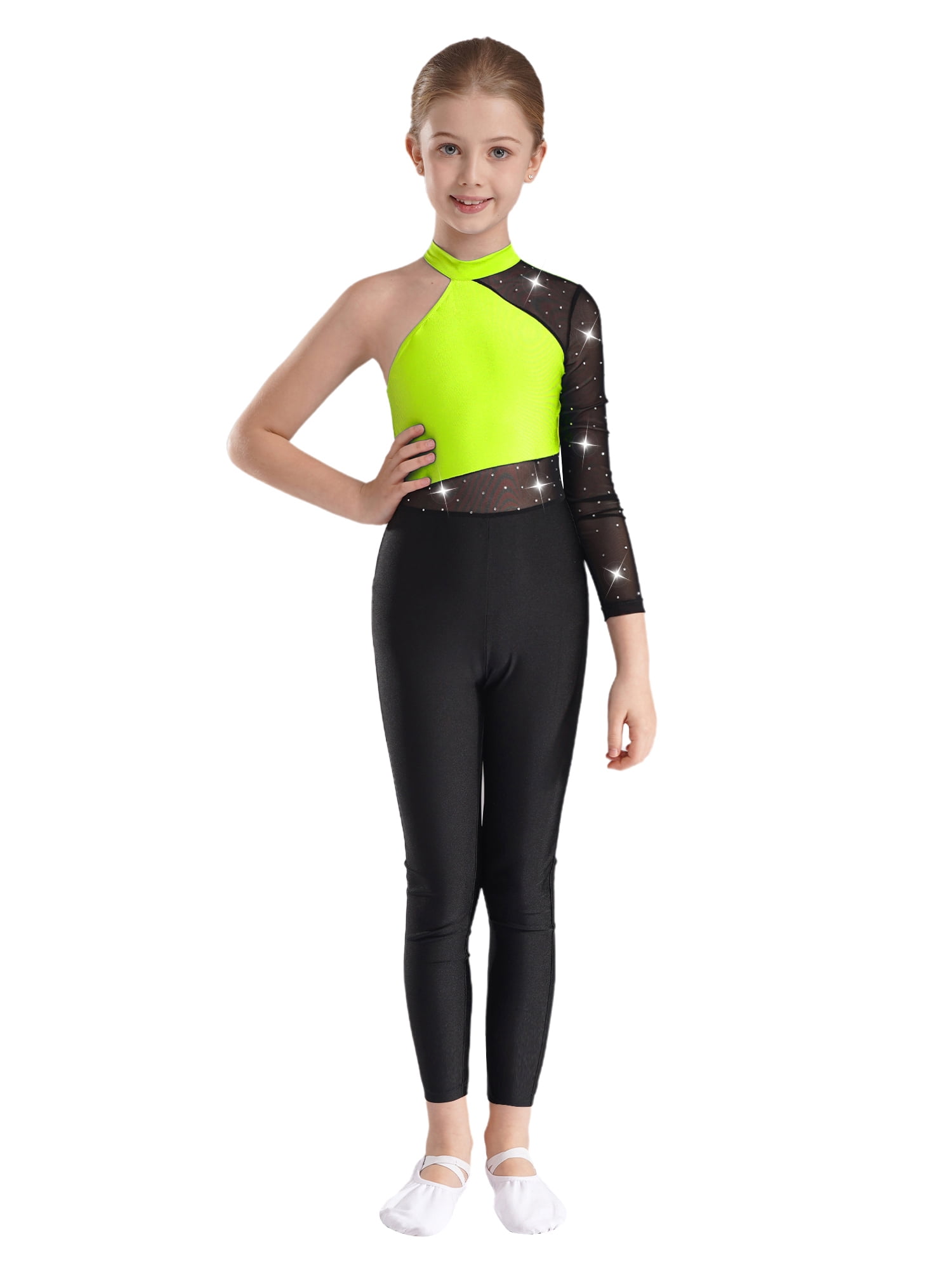 TiaoBug Kids Girls Long Sleeve Full Body Unitard Colorblock Dance ...