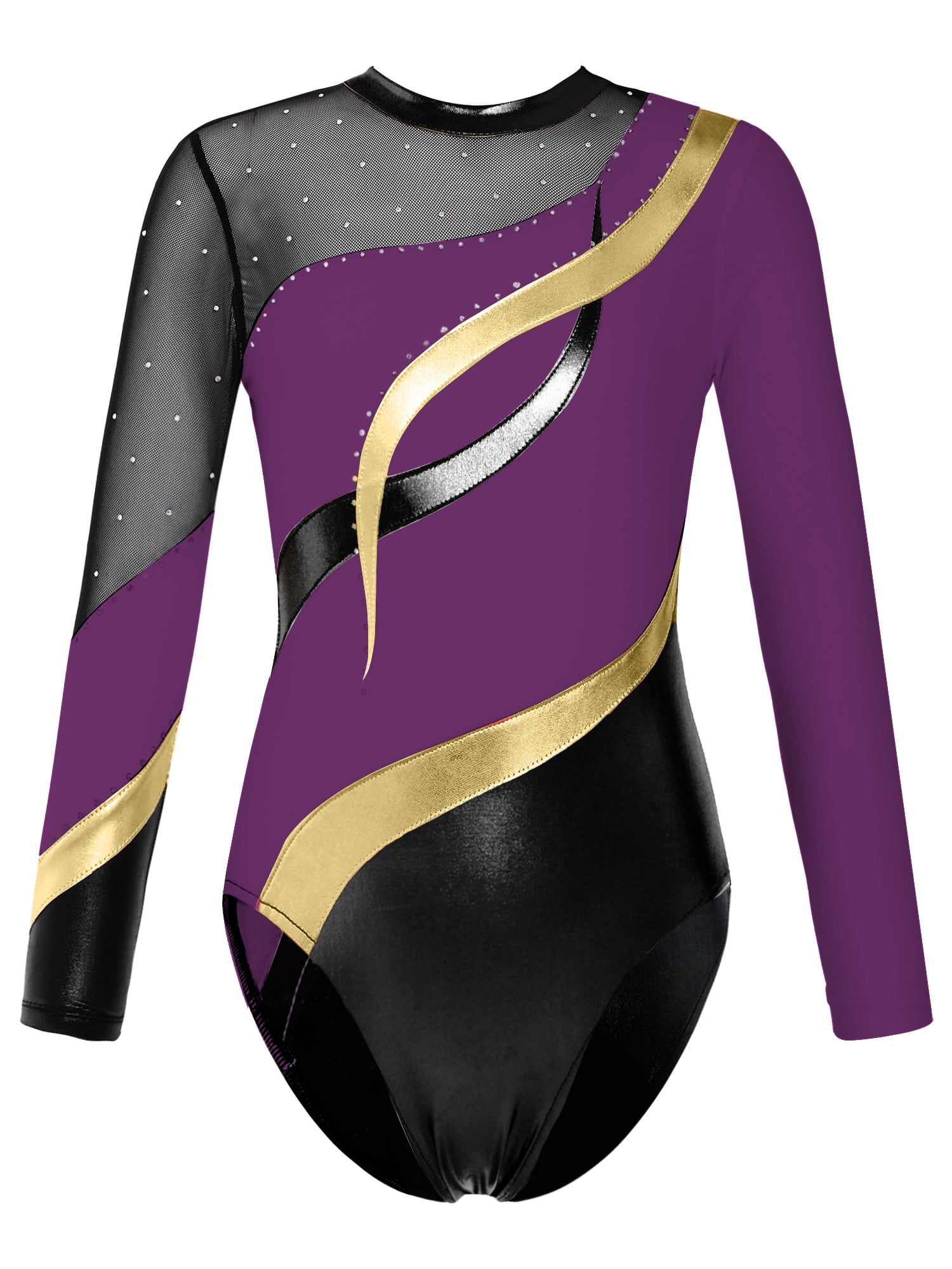 TiaoBug Kids Girls Long Sleeve Gymnastics Leotard Shiny Rhinestone ...